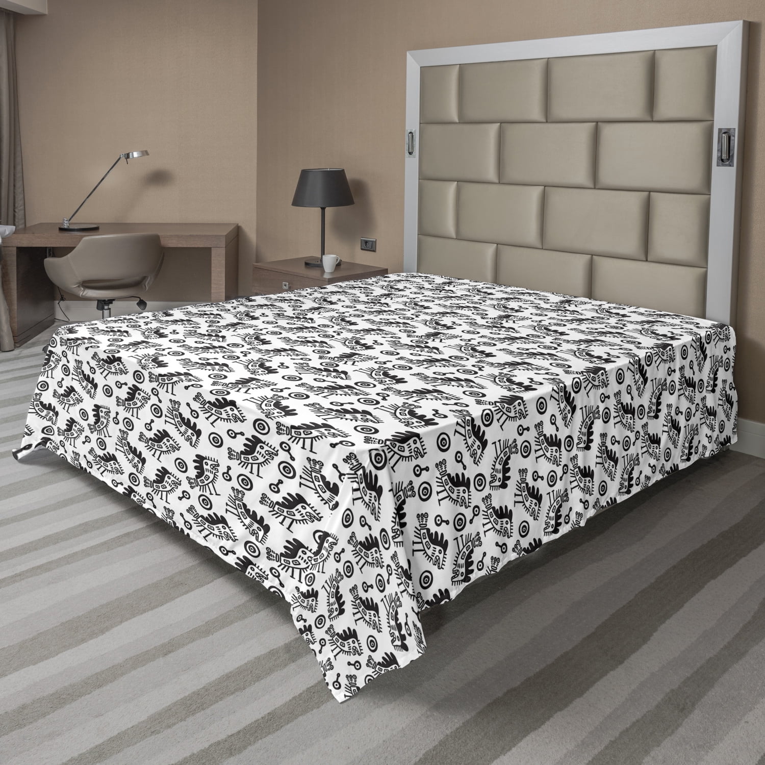 Ambesonne Abstract Flat Sheet, Doodles of Surreal Animal, Queen Size ...