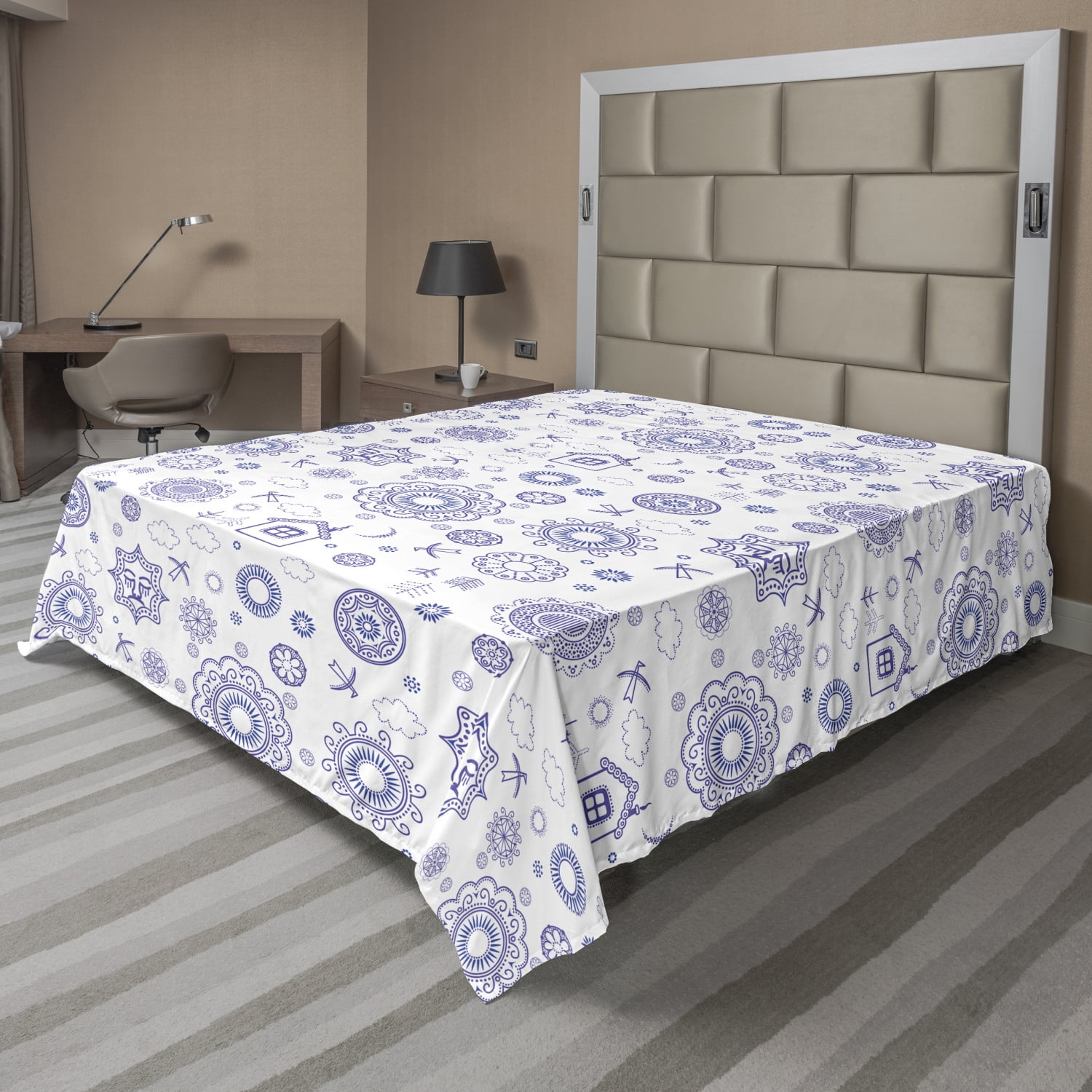 Ambesonne Abstract Flat Sheet, Floral Medallion Clouds, Full Size, Dark ...