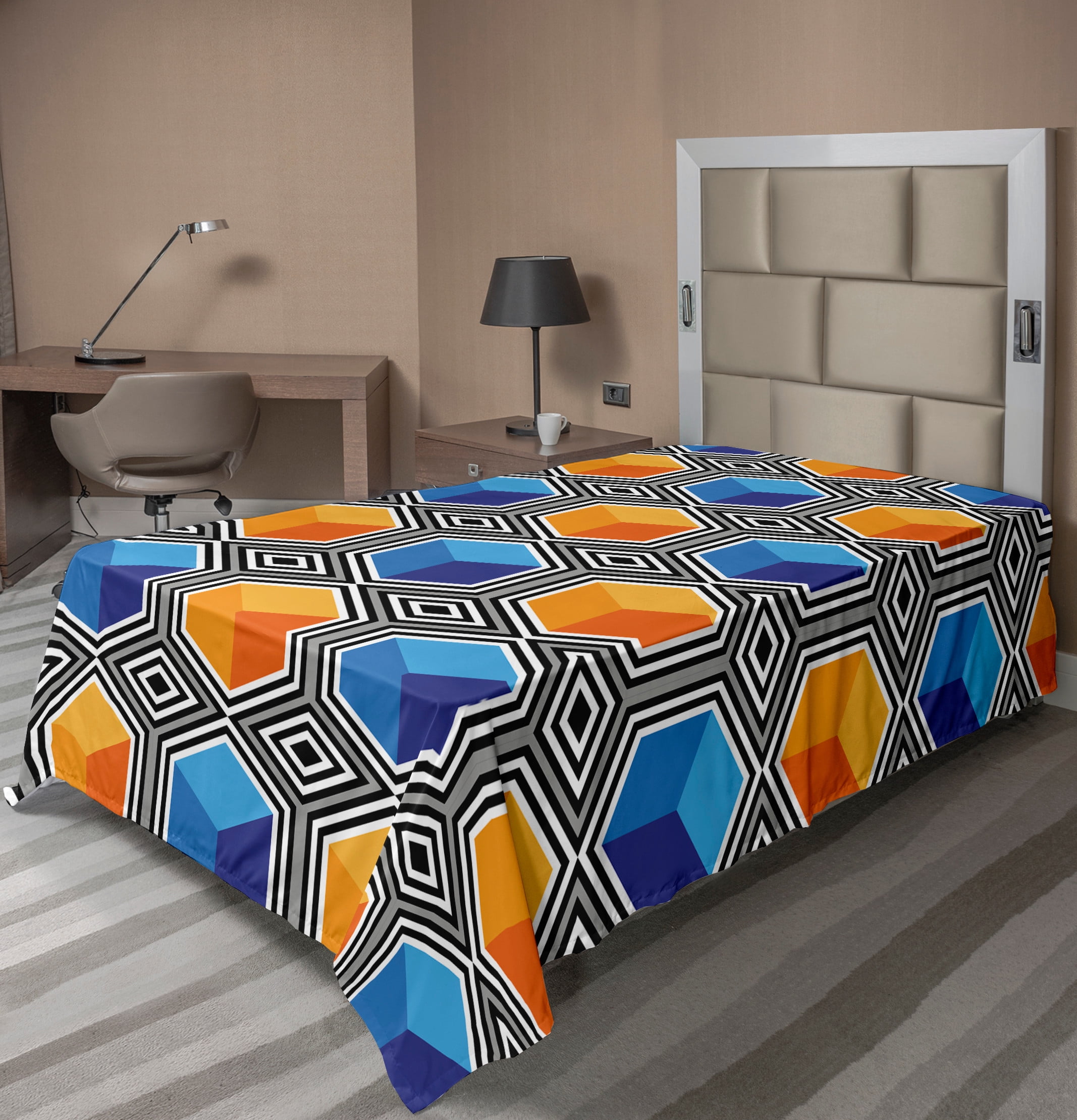 Ambesonne Abstract Flat Sheet, Optical Illusion Rhombus, TwinXL Size ...