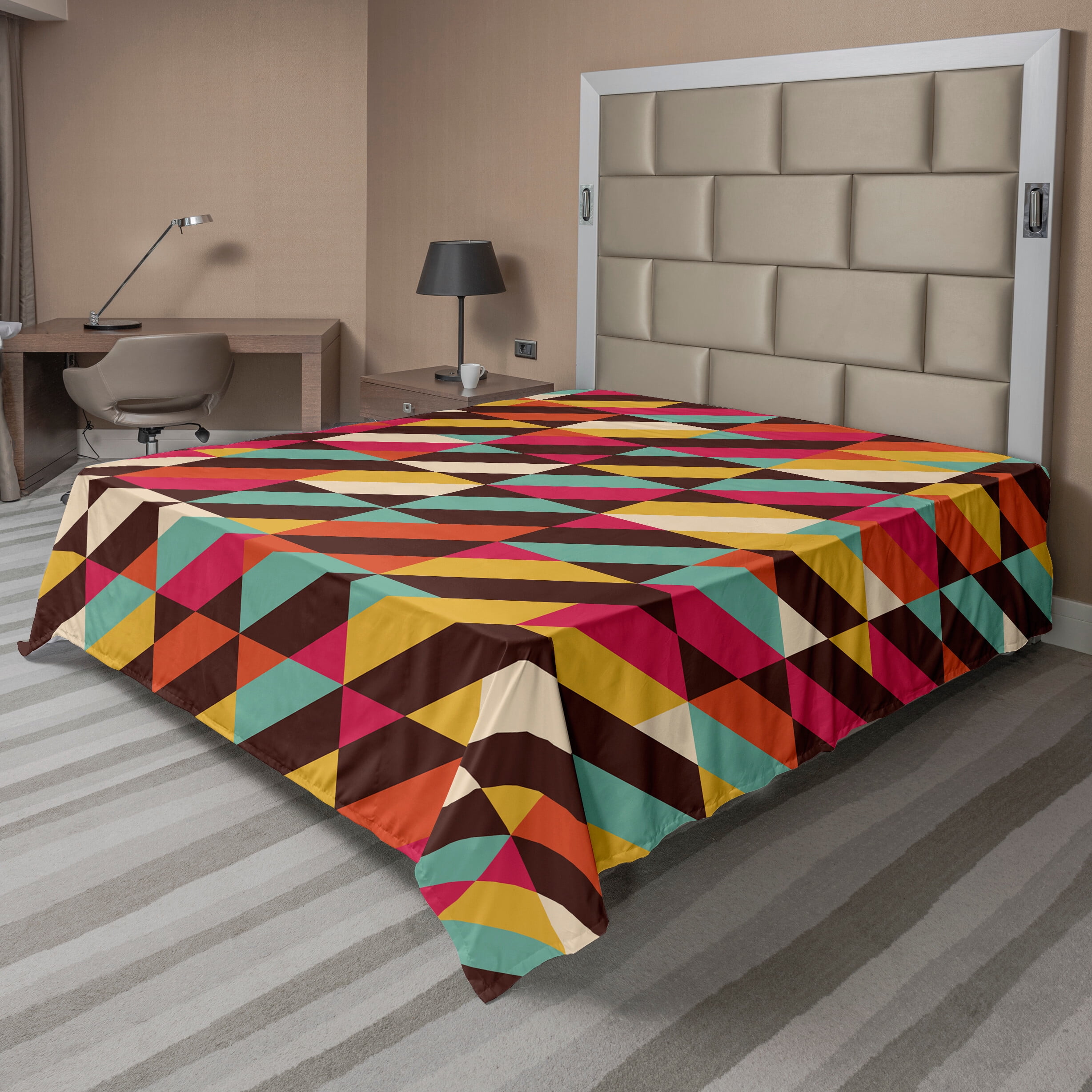 Ambesonne Abstract Flat Sheet, Parallel Bars Triangle, King Size ...