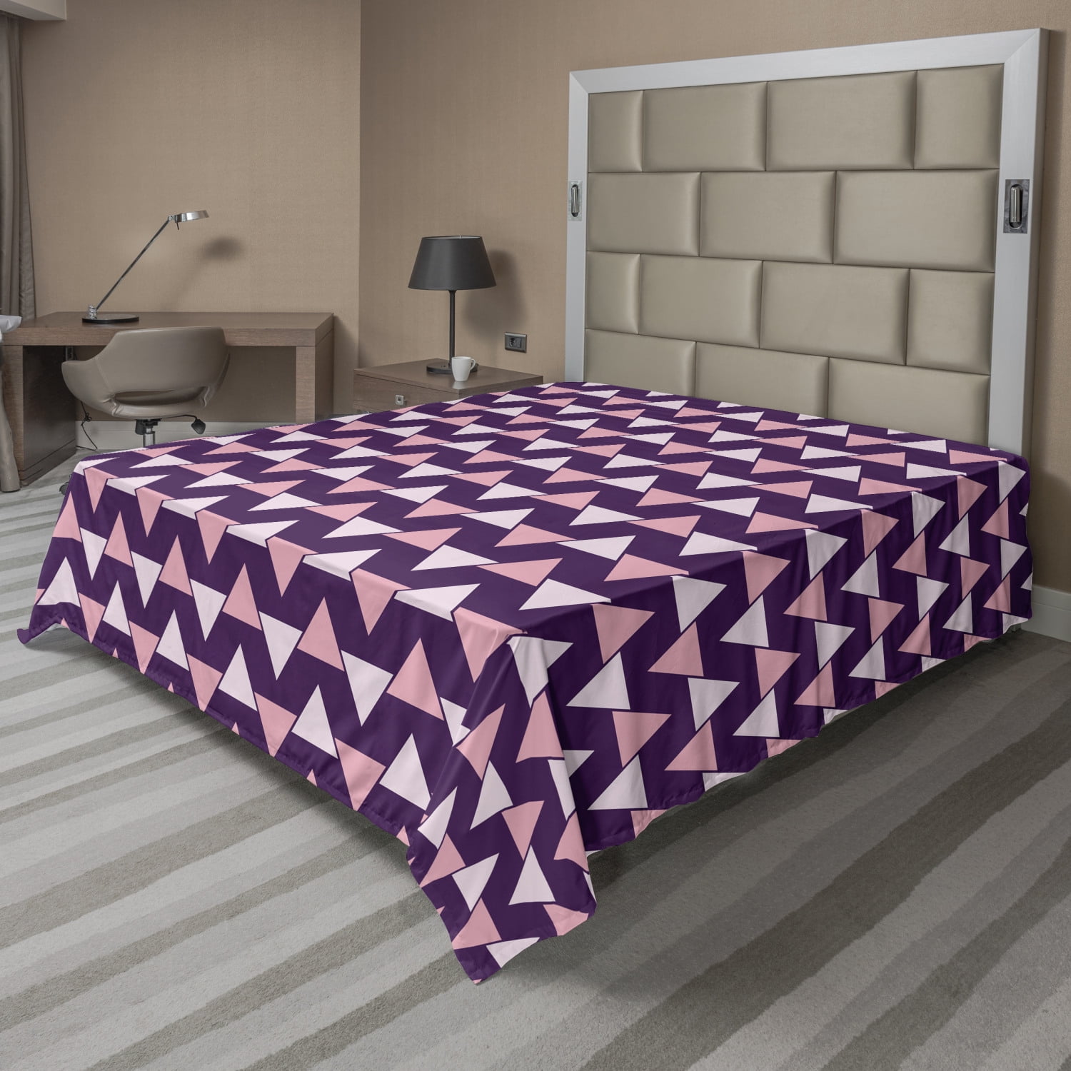 Ambesonne Abstract Flat Sheet, Triangles Chevron Pattern, Full Size ...