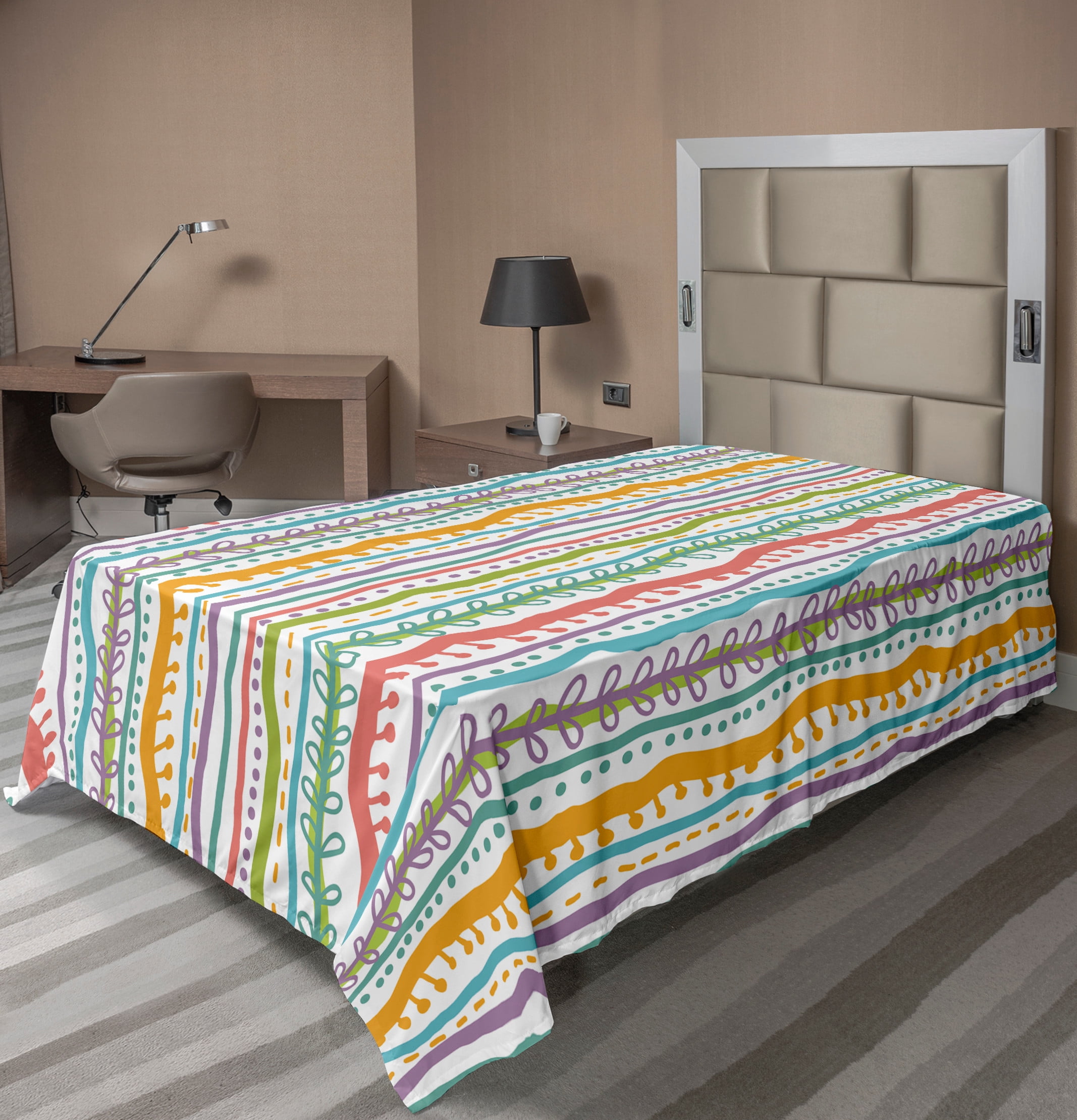Ambesonne Abstract Flat Sheet, Vertical Swirl Lines, Twin Size ...