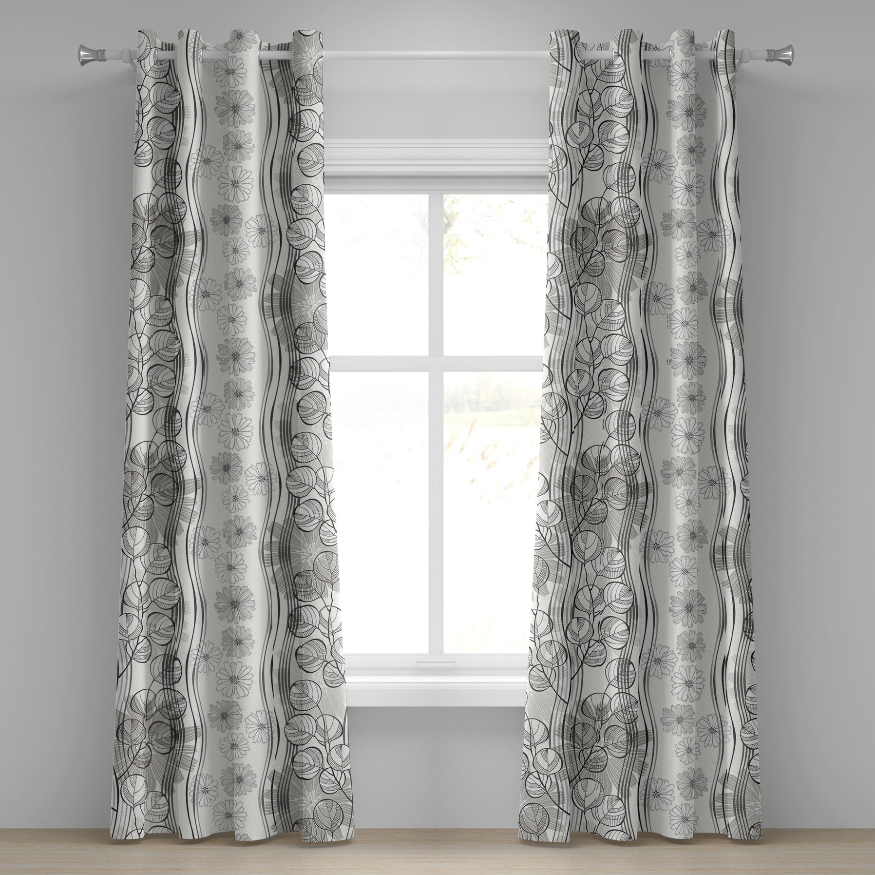 Ambesonne Abstract Floral Grommet Curtain, Leaves with Swirls, 50"x72 ...