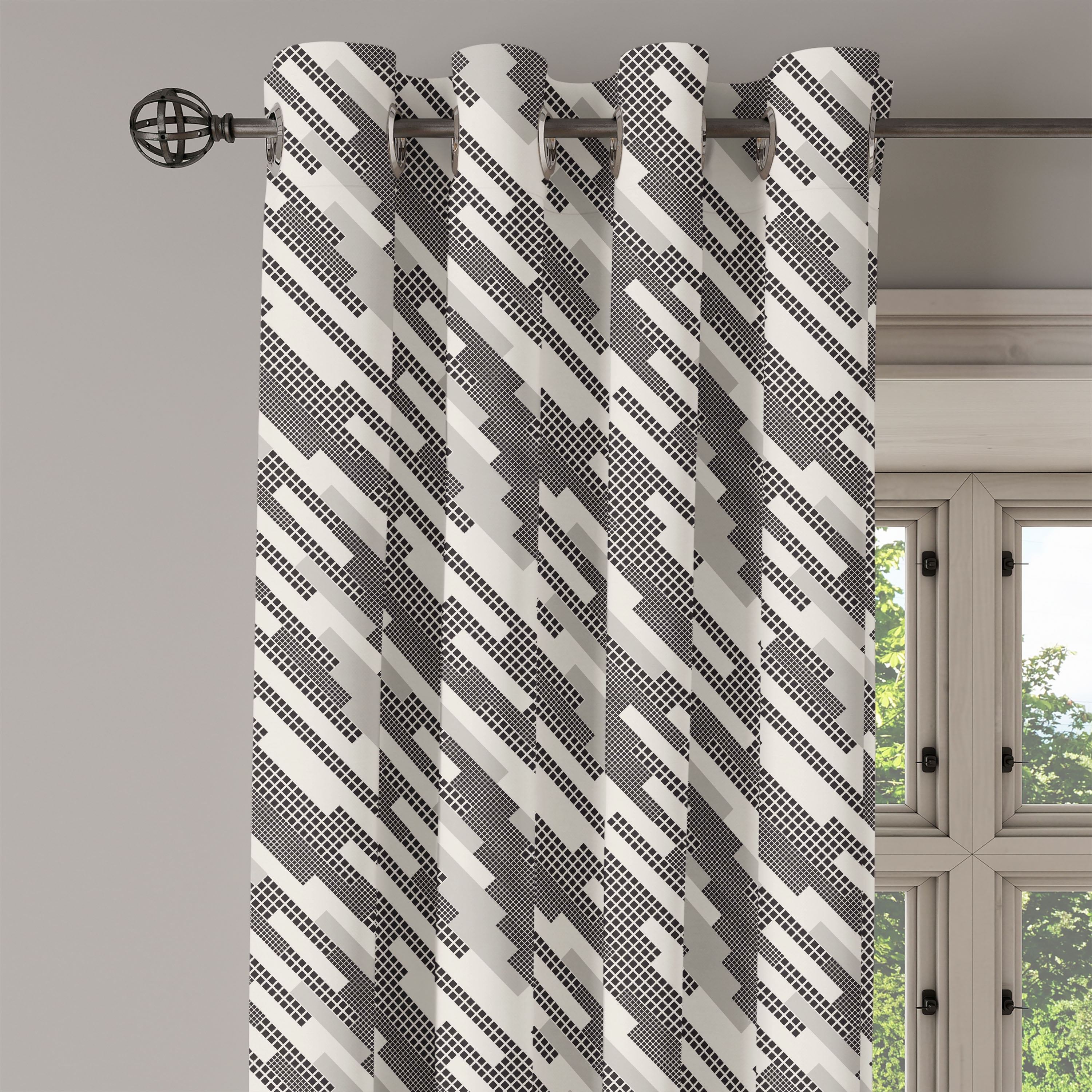 Ambesonne Abstract Grommet Curtain Single Panel, Modern Squares Stripes ...