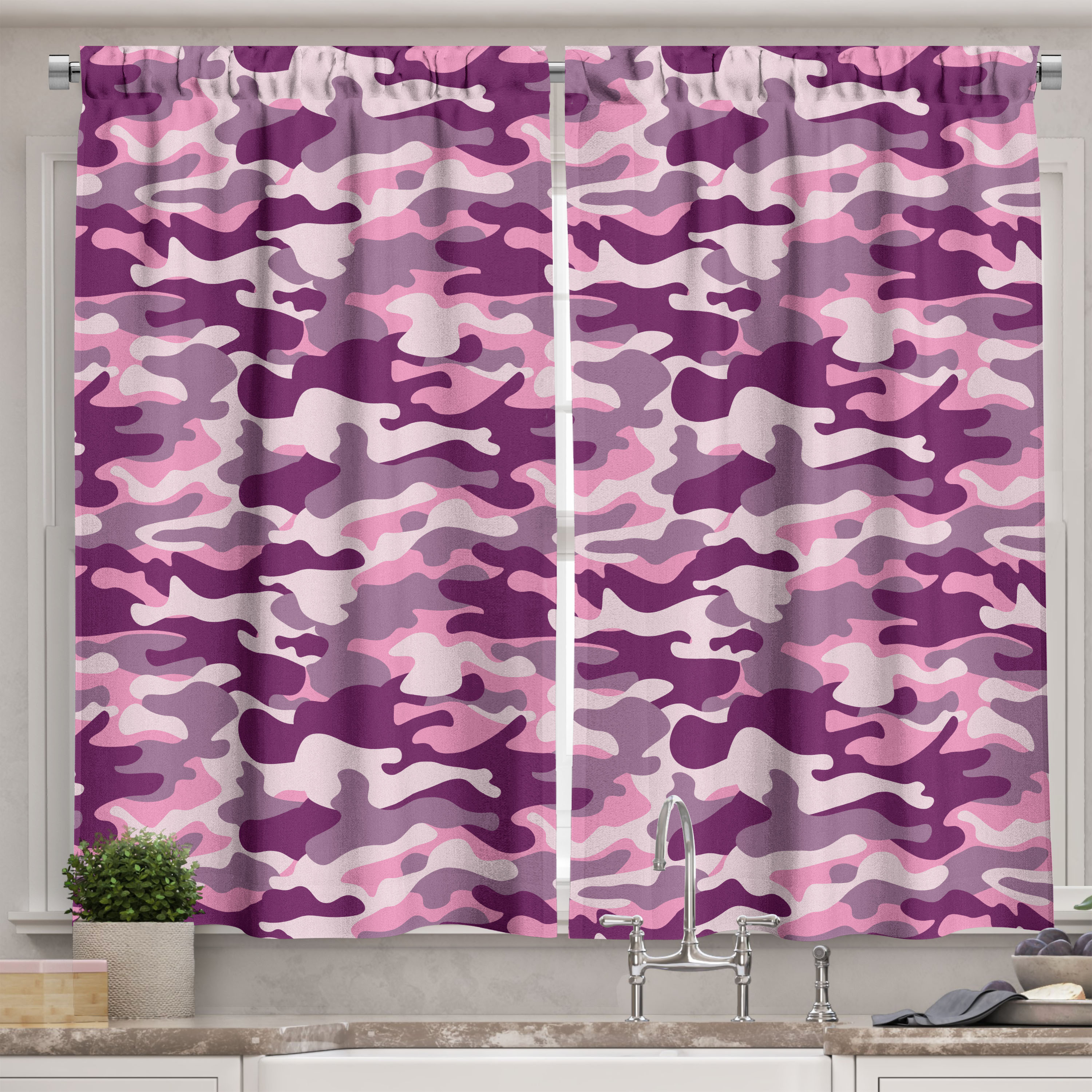 Ambesonne Abstract Kitchen Curtains, Army Camouflage Patterns, 55"x45 ...