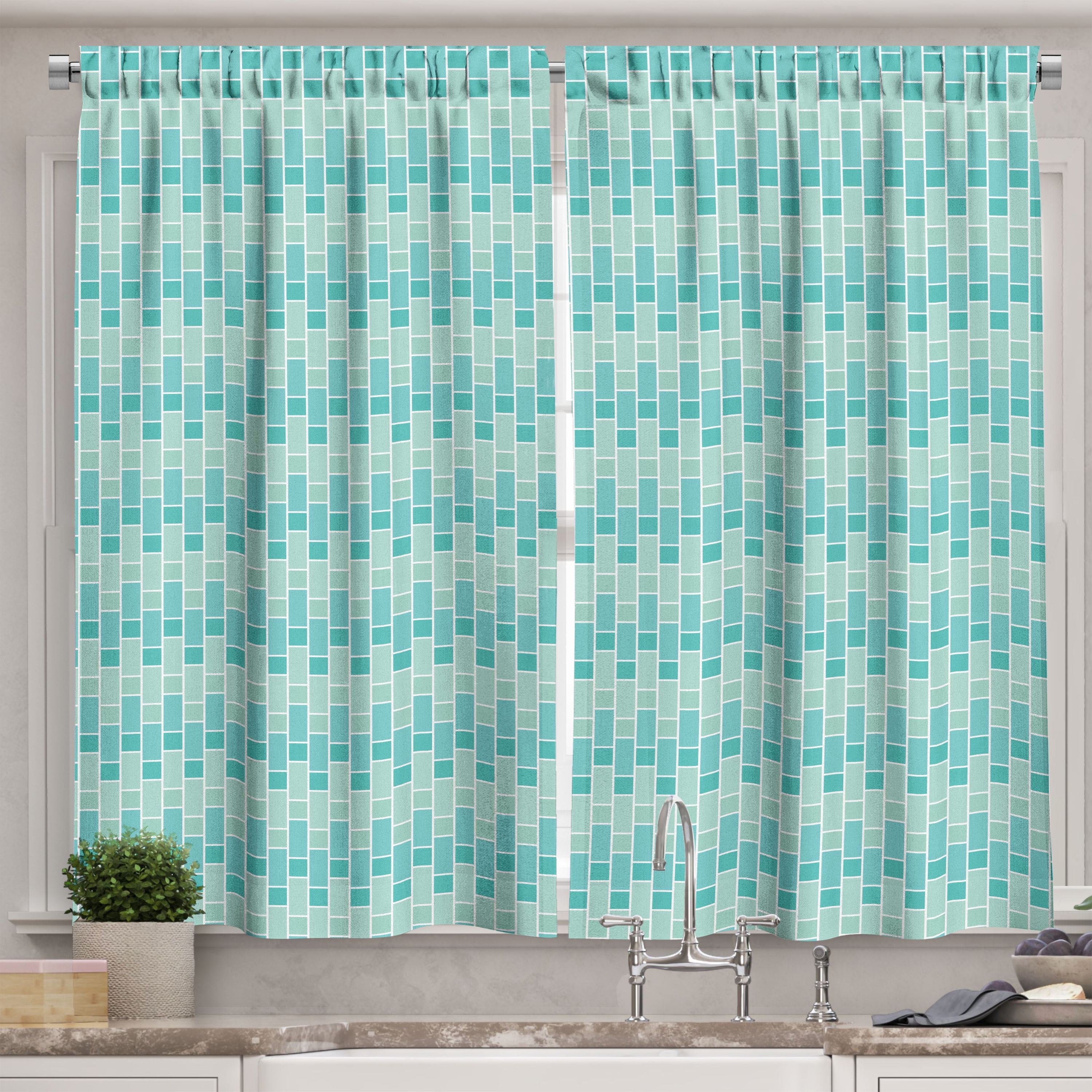 Ambesonne Abstract Kitchen Curtains, Art Rectangular Shapes, 55"x45 ...