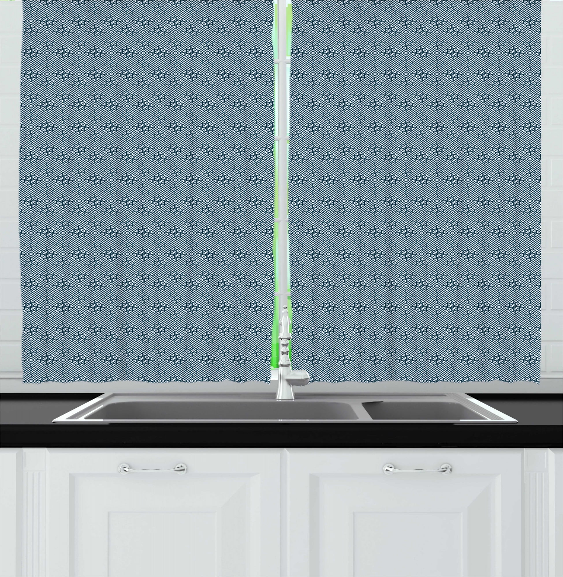 Ambesonne Abstract Kitchen Curtains, Optical Illusion Labyrinth, 55"x45 ...