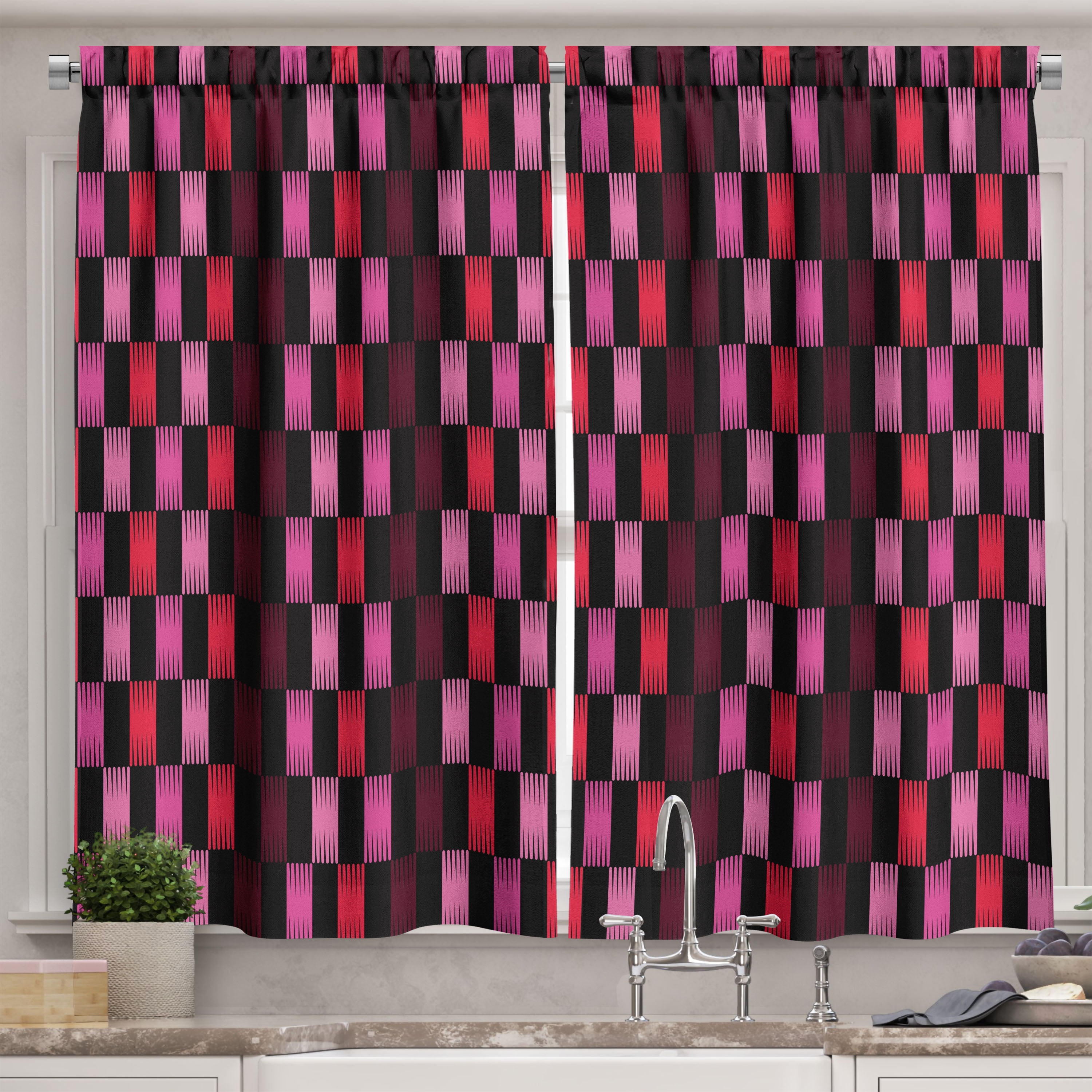 Ambesonne Abstract Kitchen Curtains, Rectangular Shapes on Dark, 55"x39 ...