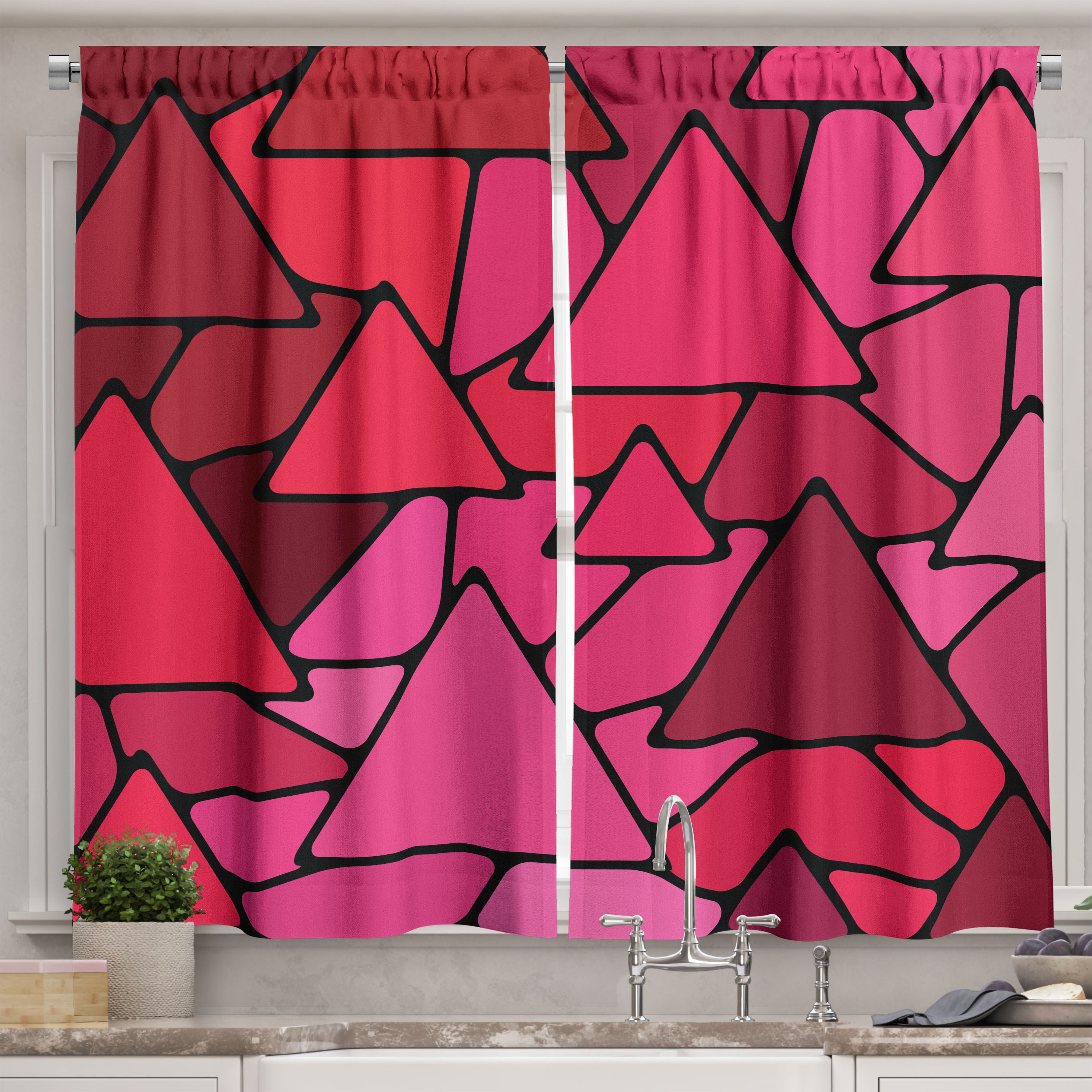 Ambesonne Abstract Kitchen Curtains, Stained Glass Geometry, 55"x39 ...