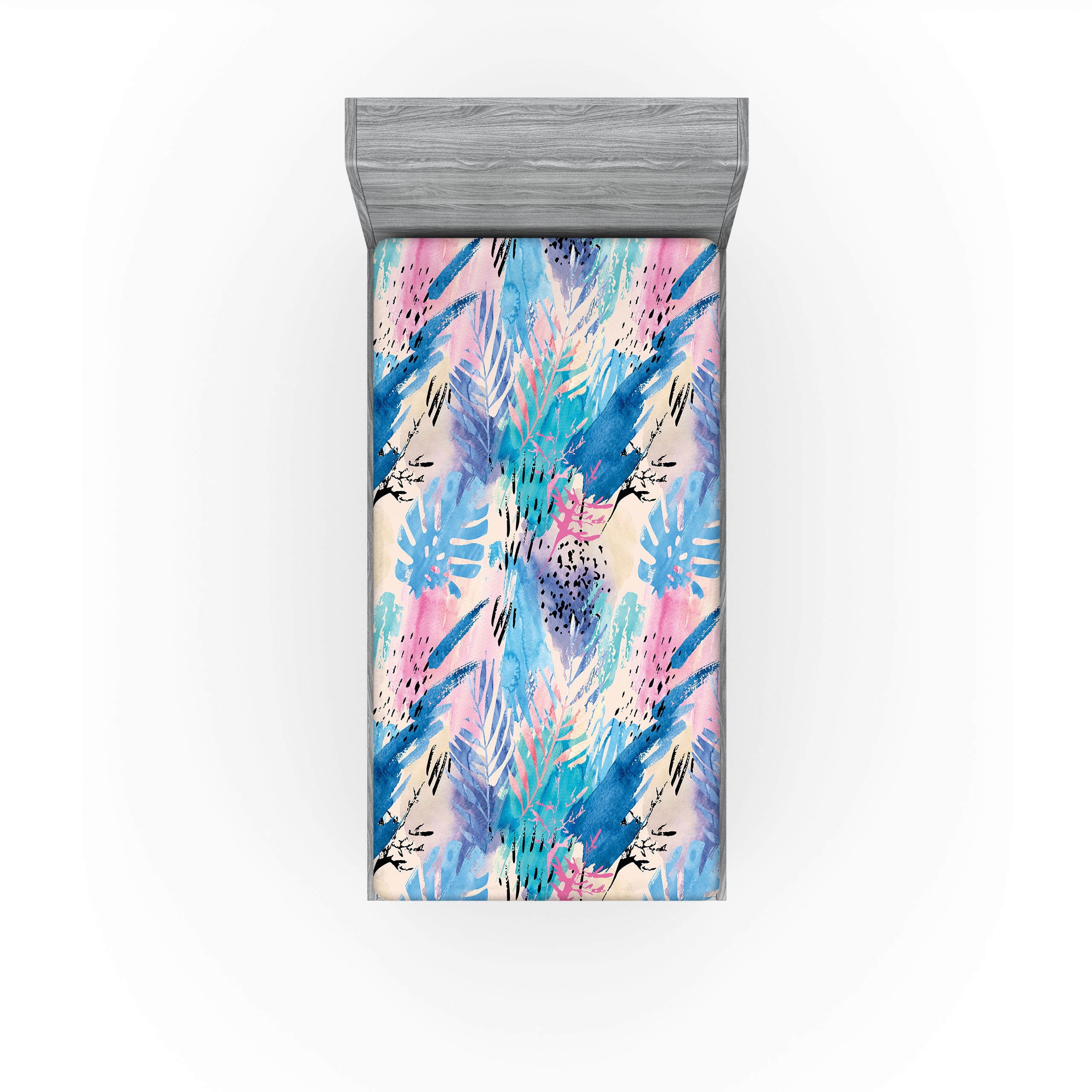 Ambesonne Abstract Leafy Fitted Sheet, Tropical Pastel Art, Twin XL ...