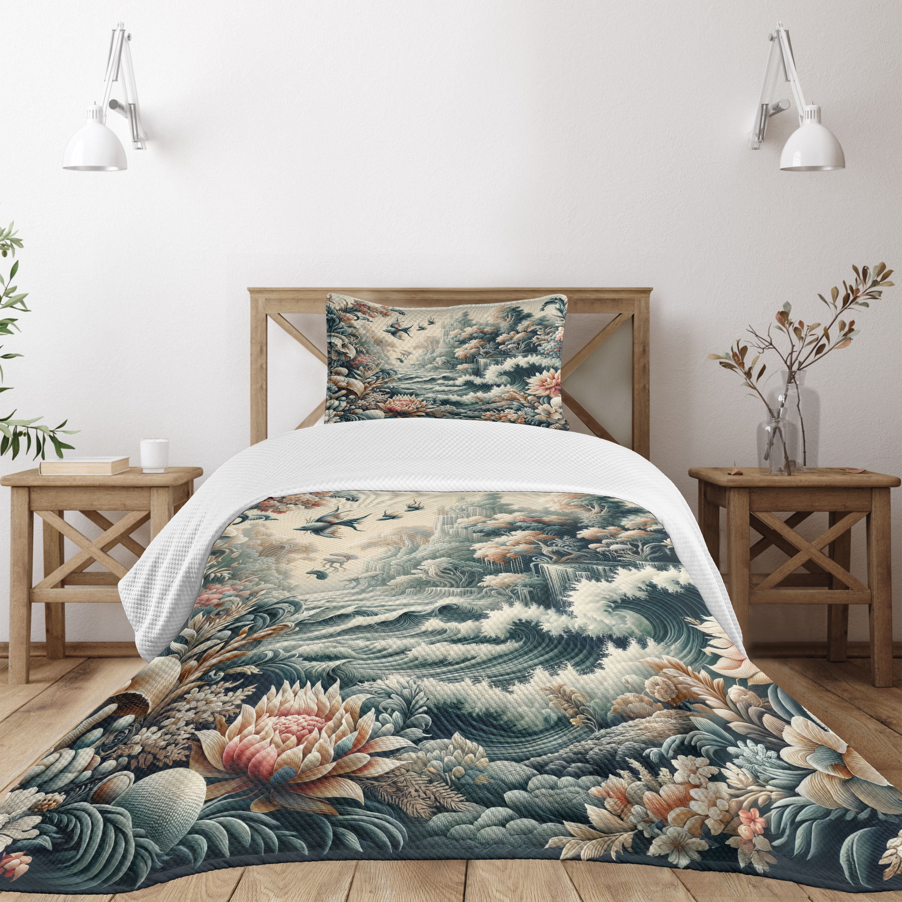 Ambesonne Abstract Nature Quilted Bedspread Set 2 Pcs, Blooming Forest ...