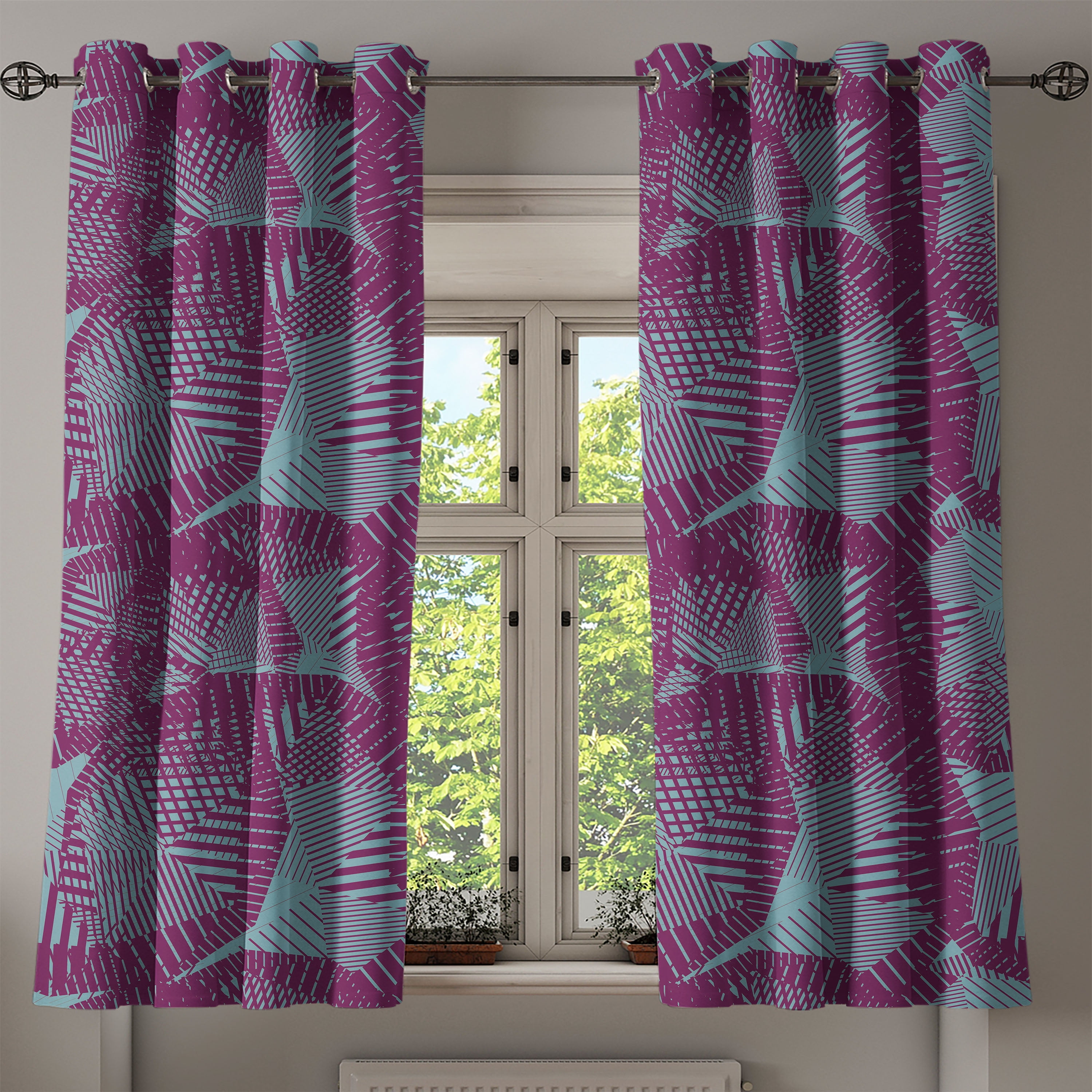 Ambesonne Abstract Pattern Grommet Curtain, Geometric Rounds, 50"x63 ...