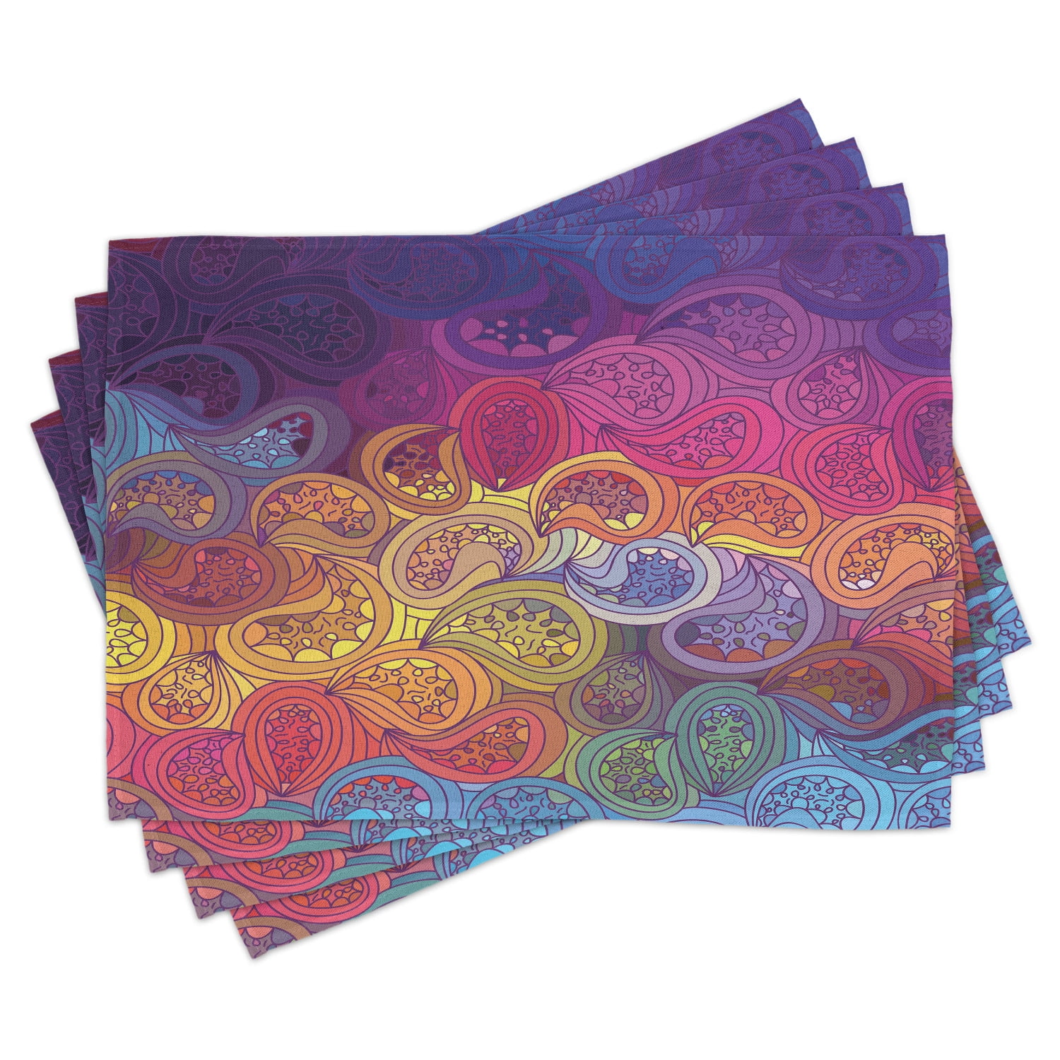 Ambesonne Abstract Place Mats Set of 4, Leaf Shaped Wavy Boho, Standard ...