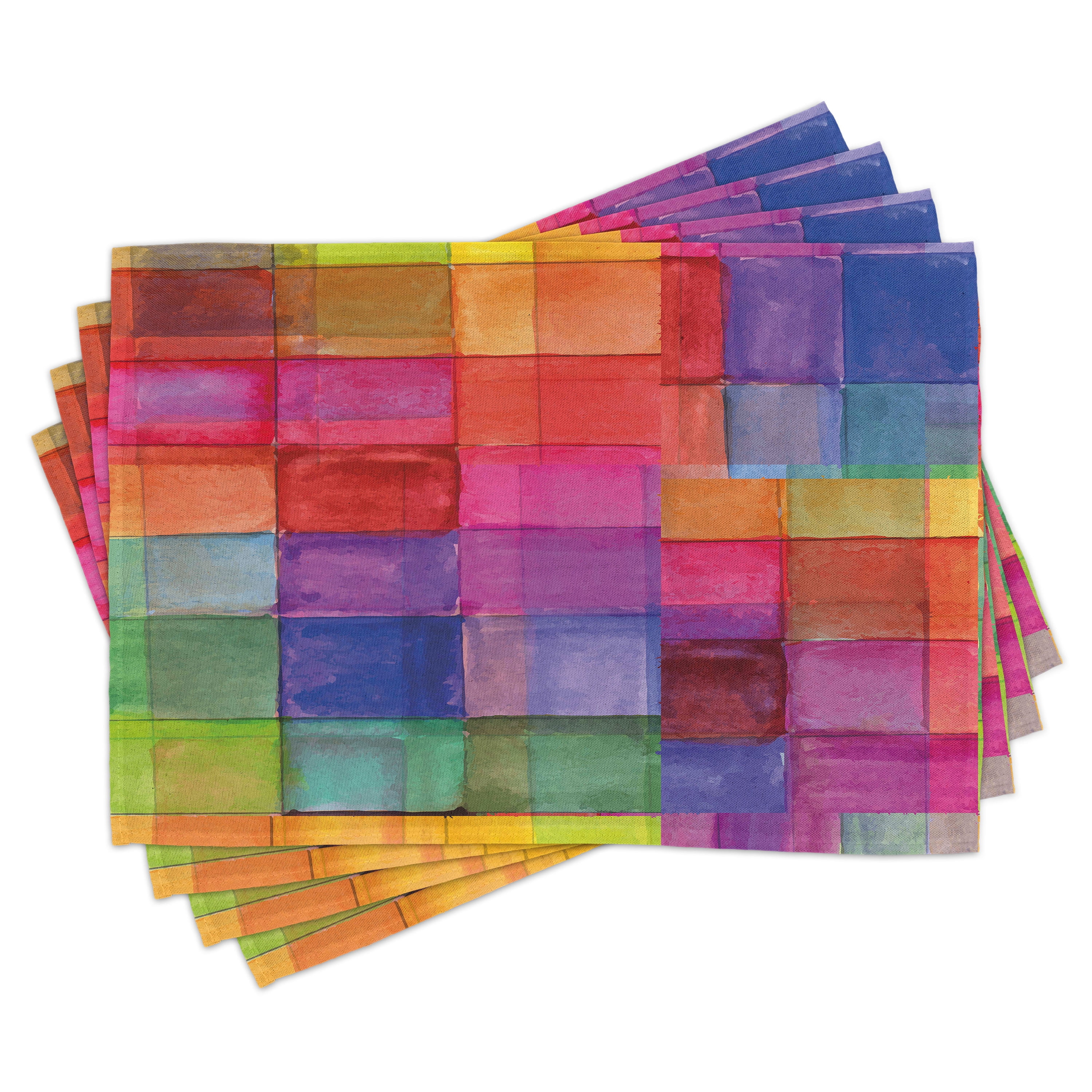 Ambesonne Abstract Place Mats Set of 8, Rainbow Colors Squares ...