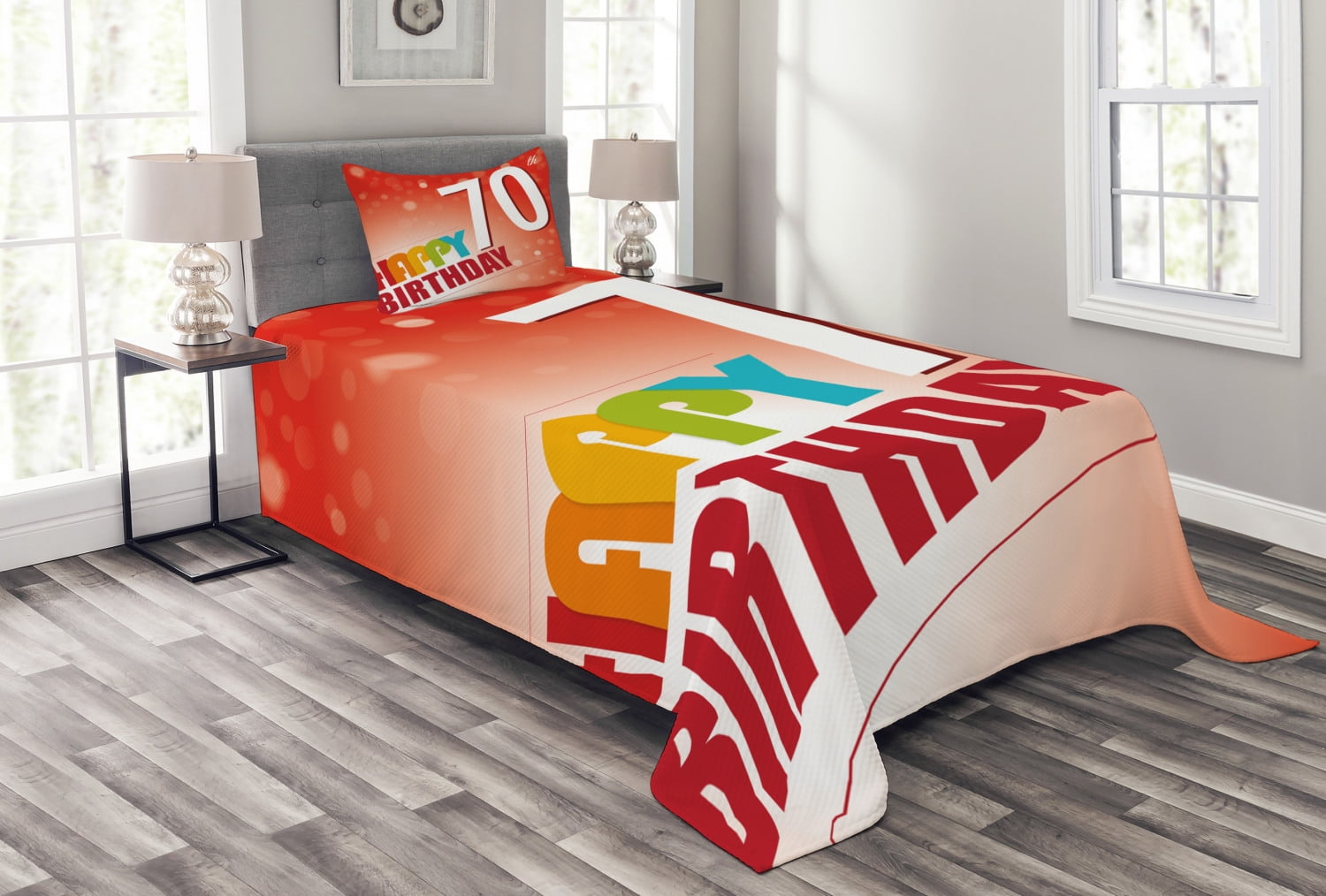 Ambesonne Abstract Quilted Bedspread Set 2 Pcs, Happy Birthday Slogan ...