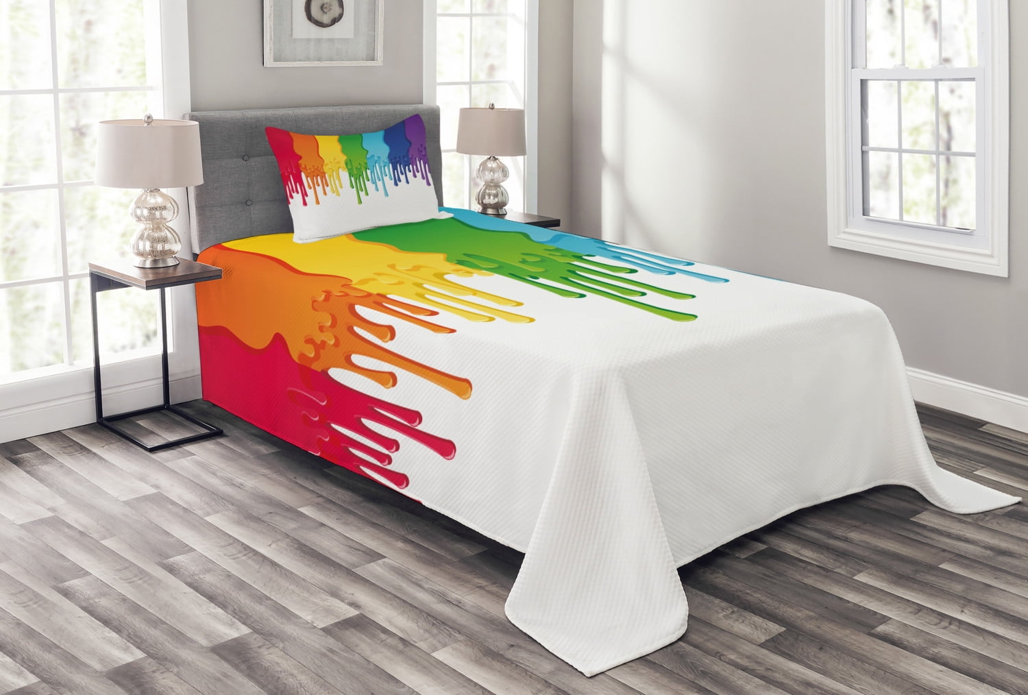 Ambesonne Abstract Quilted Bedspread Set 2 Pcs, Rainbow Colored Paint ...