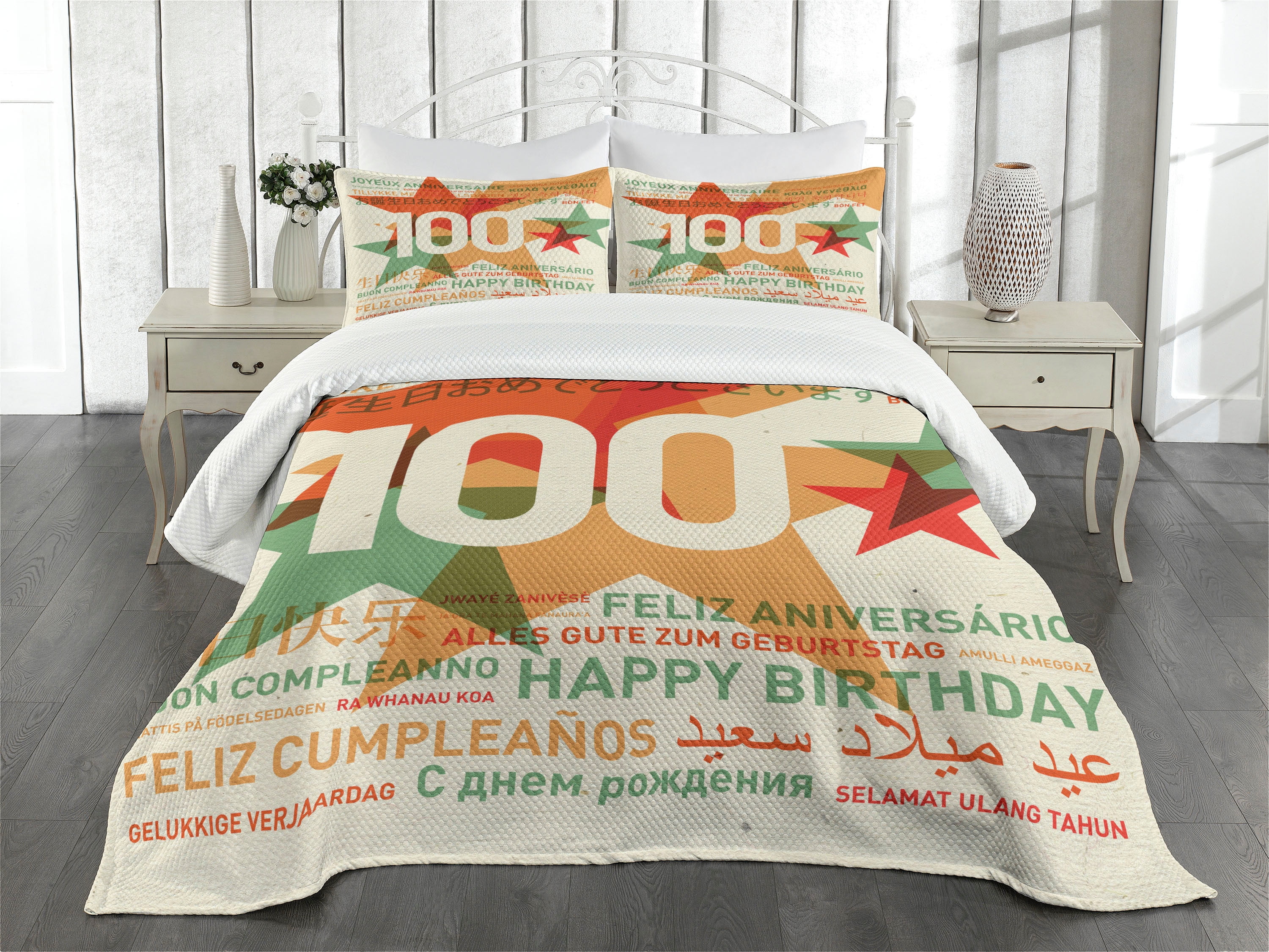 Ambesonne Abstract Quilted Bedspread Set 3 Pcs, Birthday Wishes, Queen ...