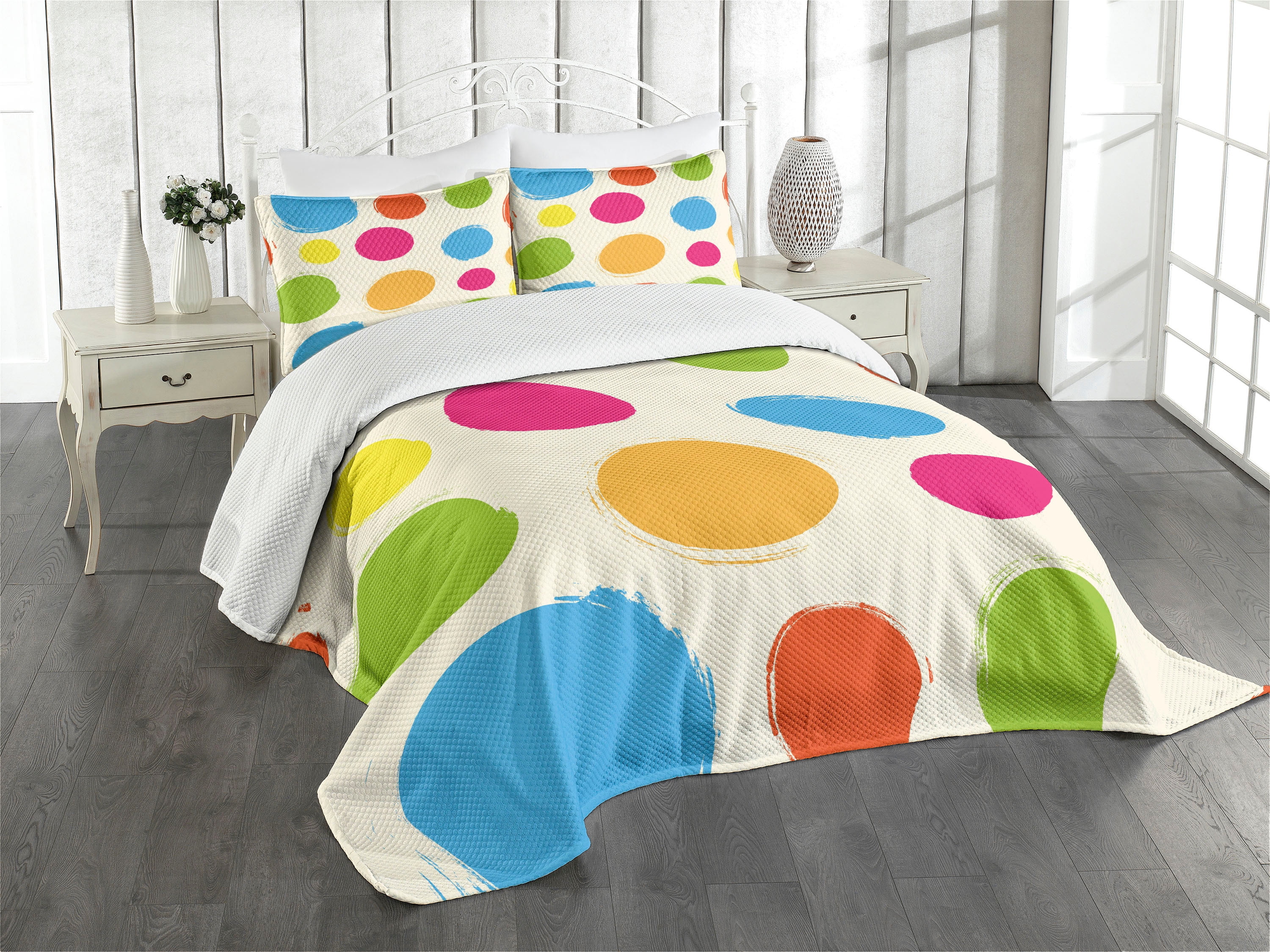 Ambesonne Abstract Quilted Bedspread Set 3 Pcs, Colorful Round Forms ...