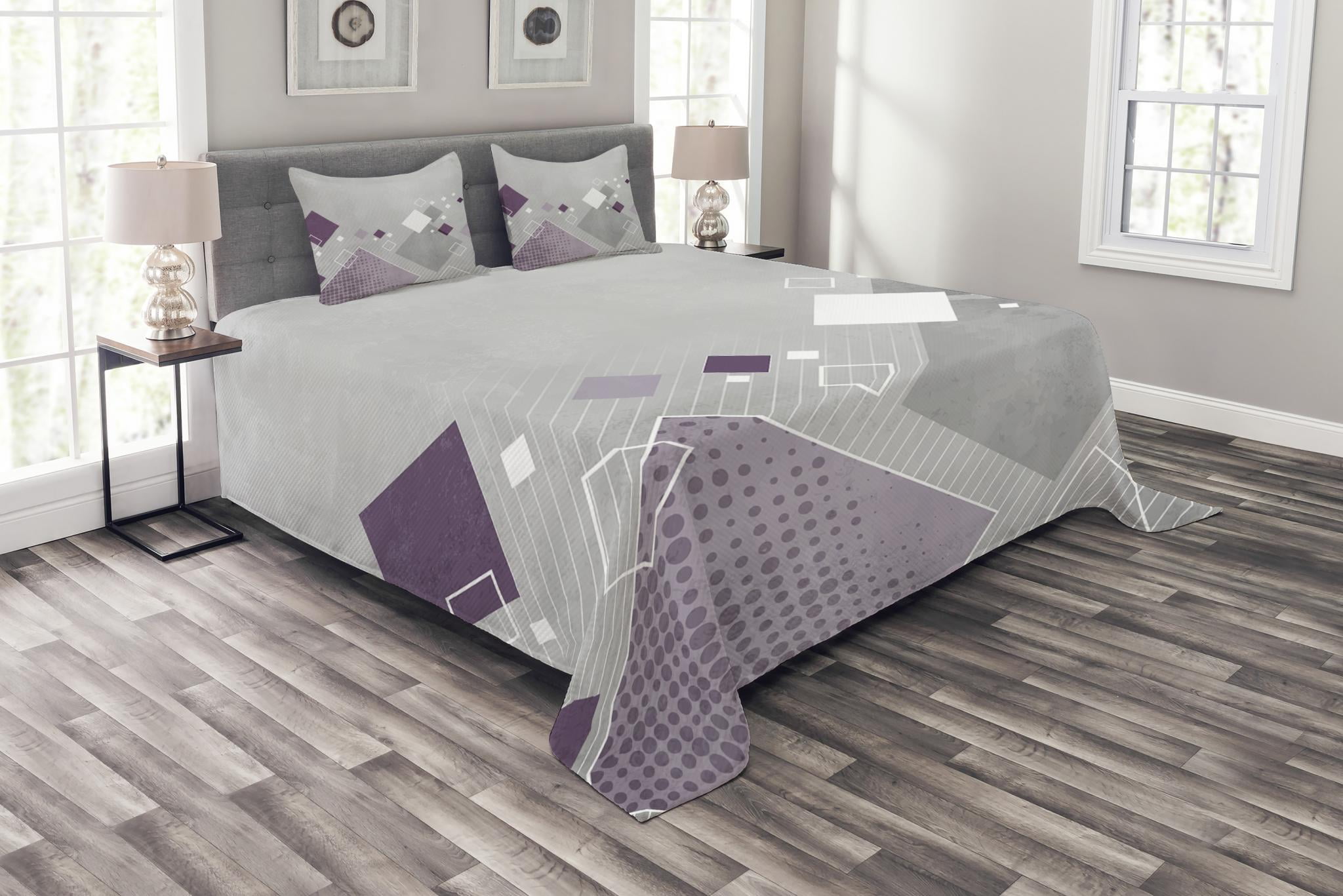 Ambesonne Abstract Quilted Bedspread Set 3 Pcs, Colorful Squares Dots ...