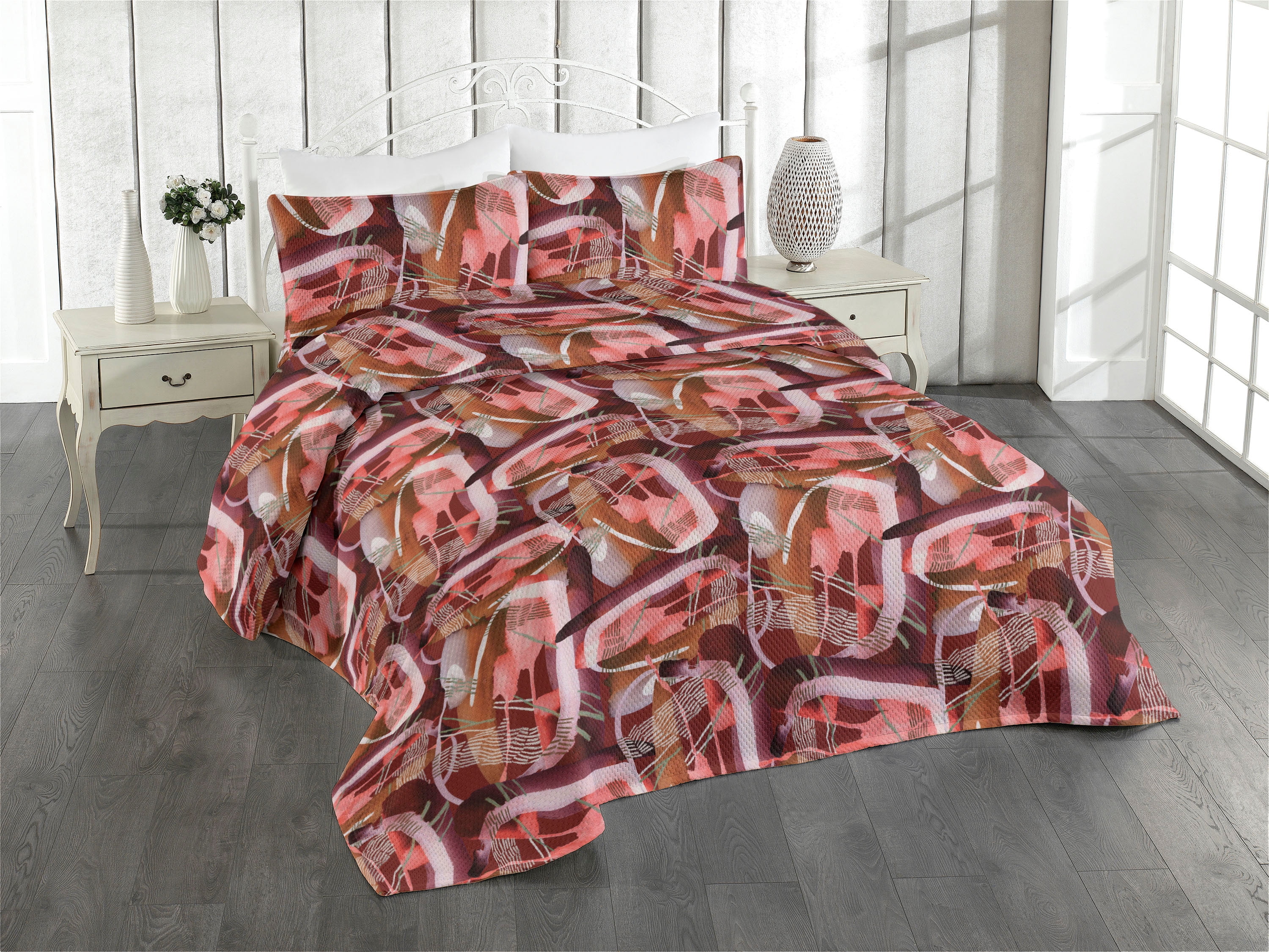 Ambesonne Abstract Quilted Bedspread Set 3 Pcs, Dashes Surreal Grunge ...