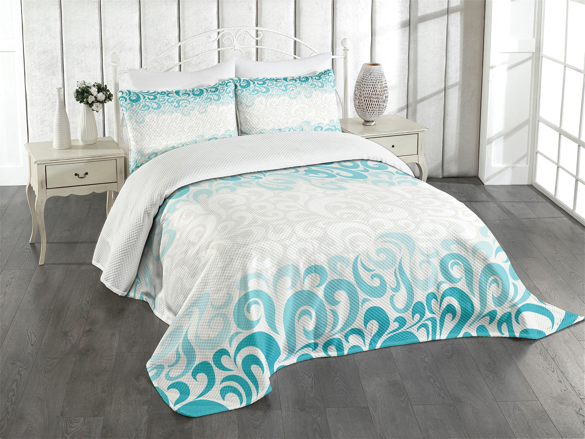 Ambesonne Abstract Quilted Bedspread Set 3 Pcs, Floral Classic Design ...