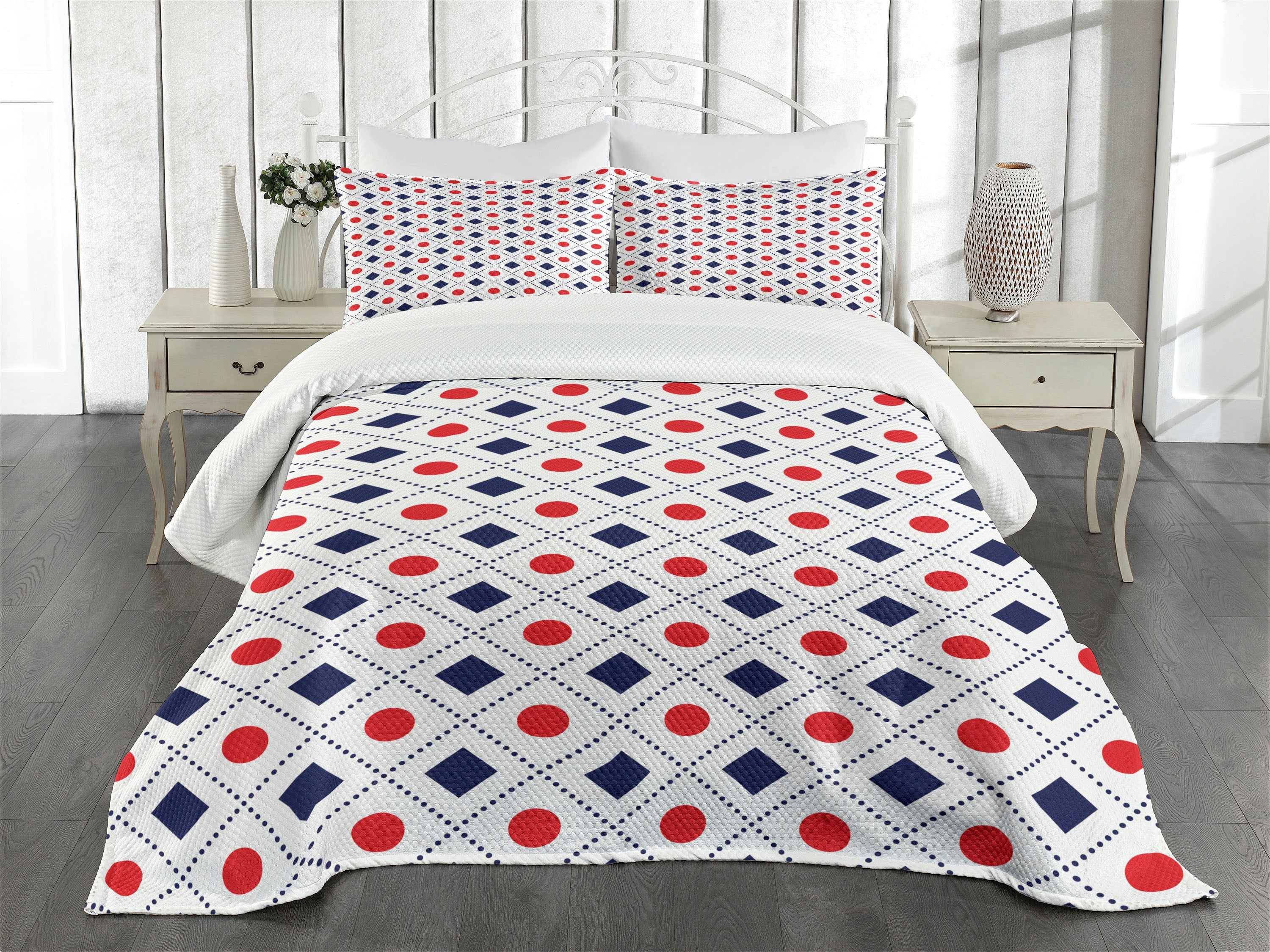 Ambesonne Abstract Quilted Bedspread Set 3 Pcs, Nautical Circles ...