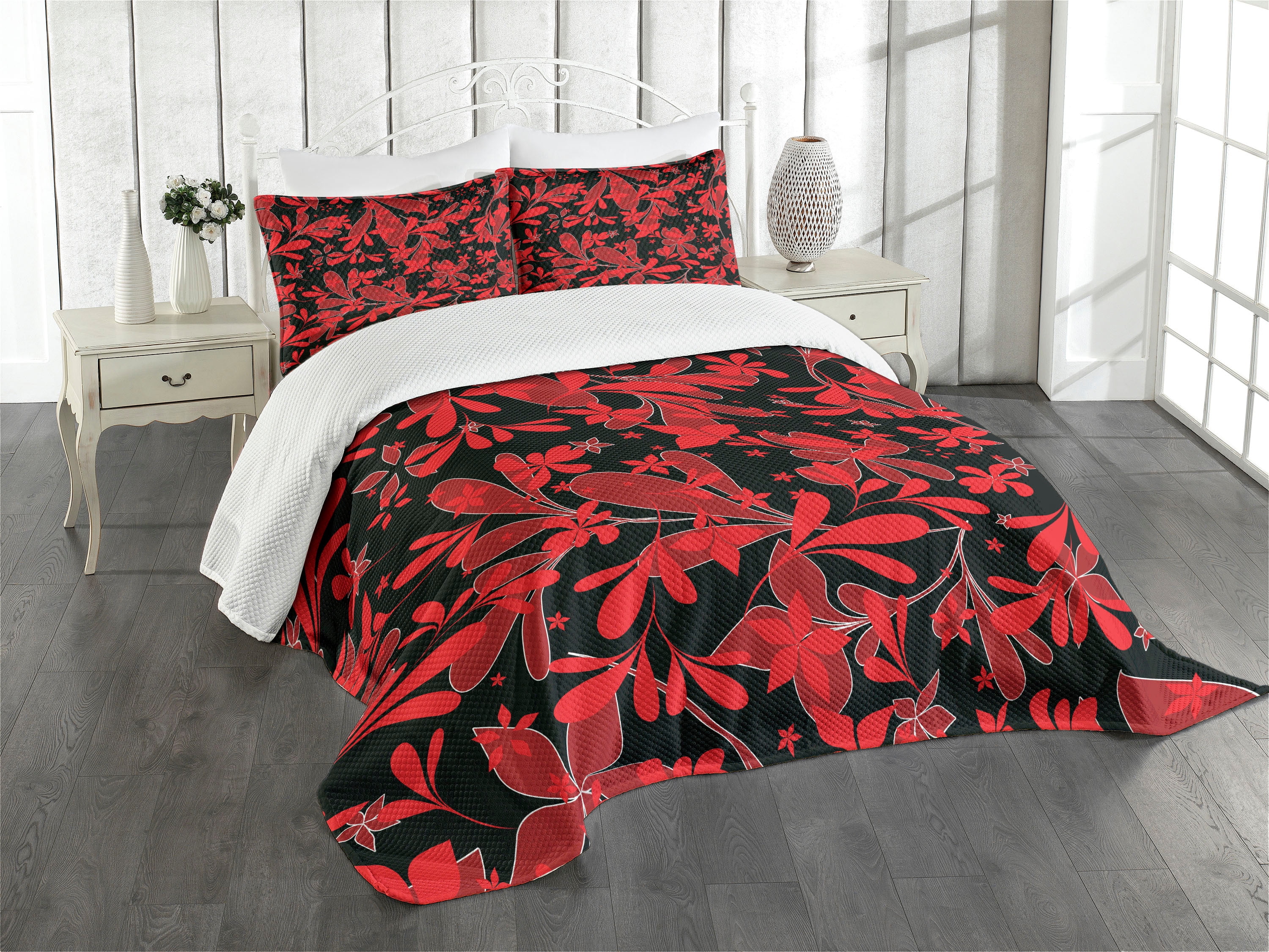 Ambesonne Abstract Quilted Bedspread Set 3 Pcs, Oceanic Island Flower ...