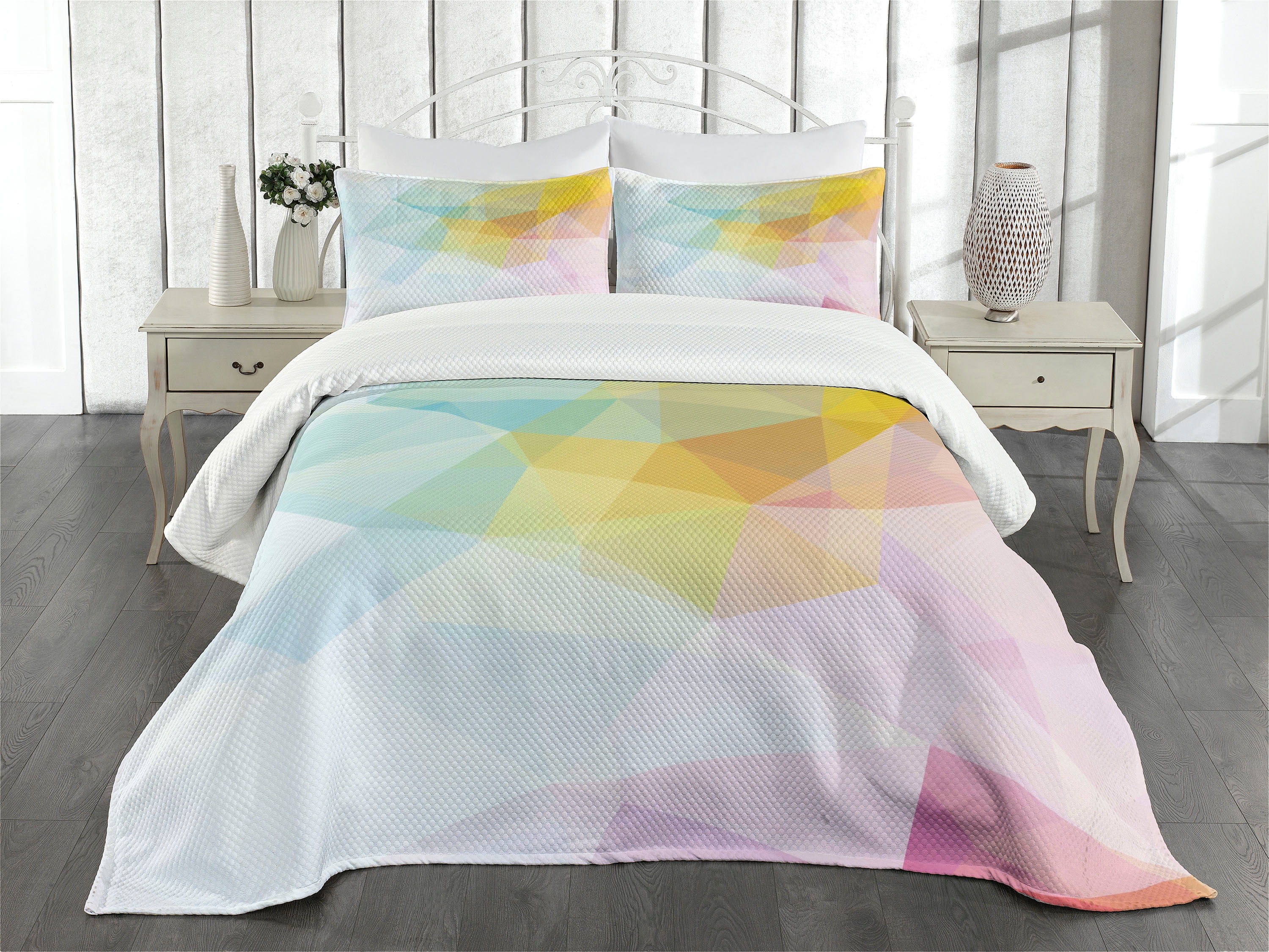 Ambesonne Abstract Quilted Bedspread Set 3 Pcs, Squares and Sharp Line ...
