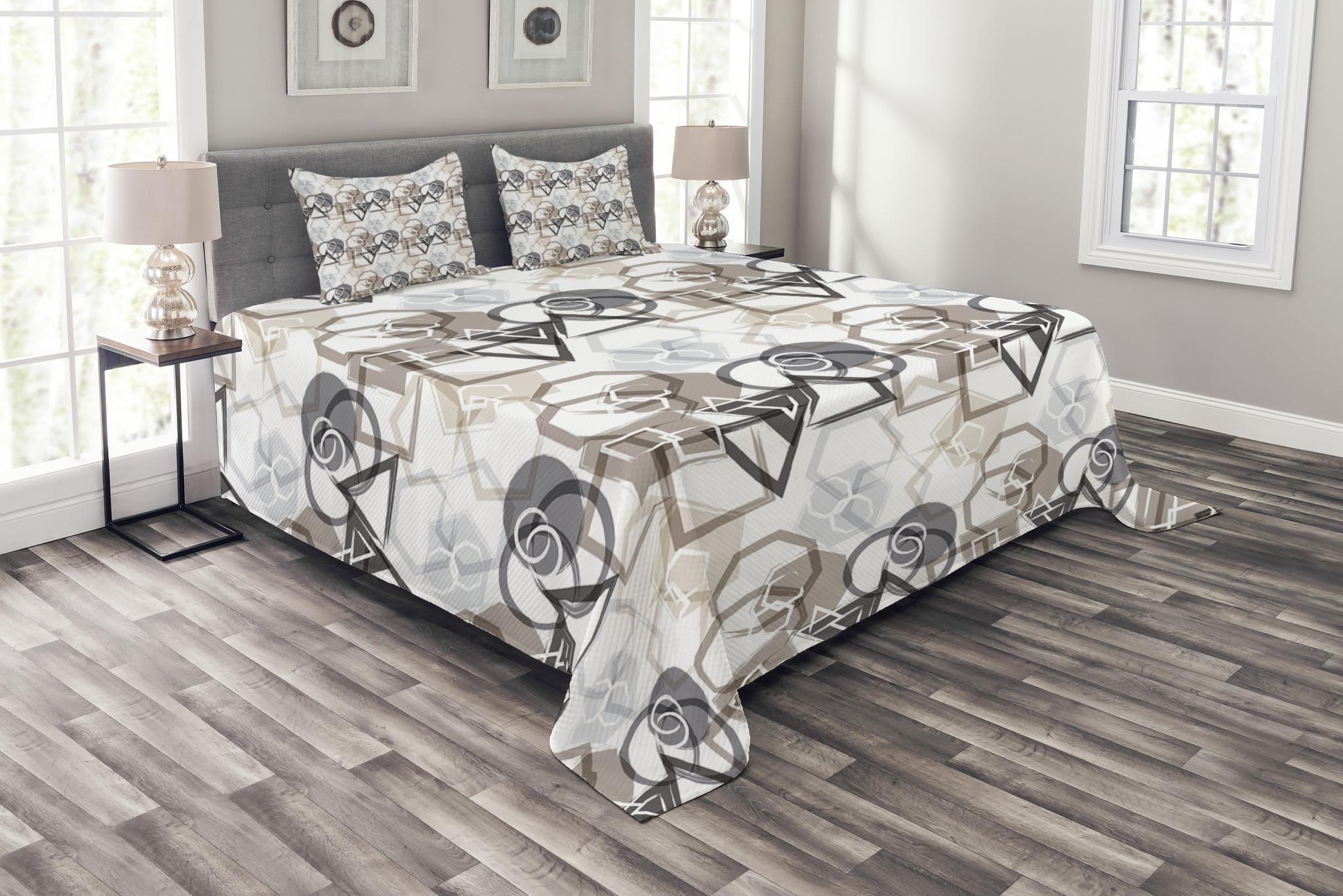 Ambesonne Abstract Quilted Bedspread Set 3 Pcs, Triangles Squares ...