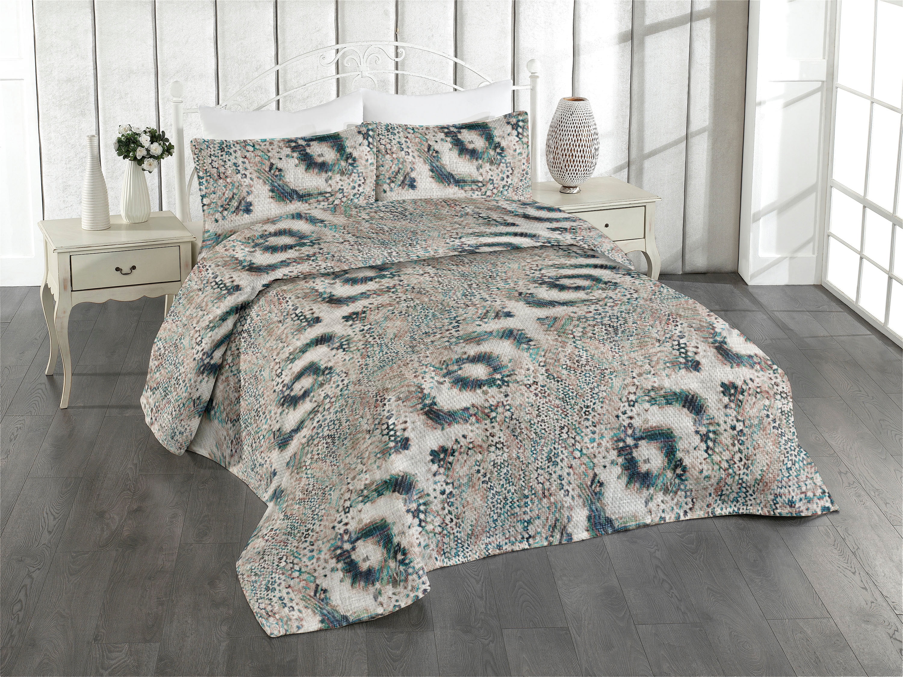 Ambesonne Abstract Quilted Bedspread Set 3 Pcs, Whimsical Grungy ...