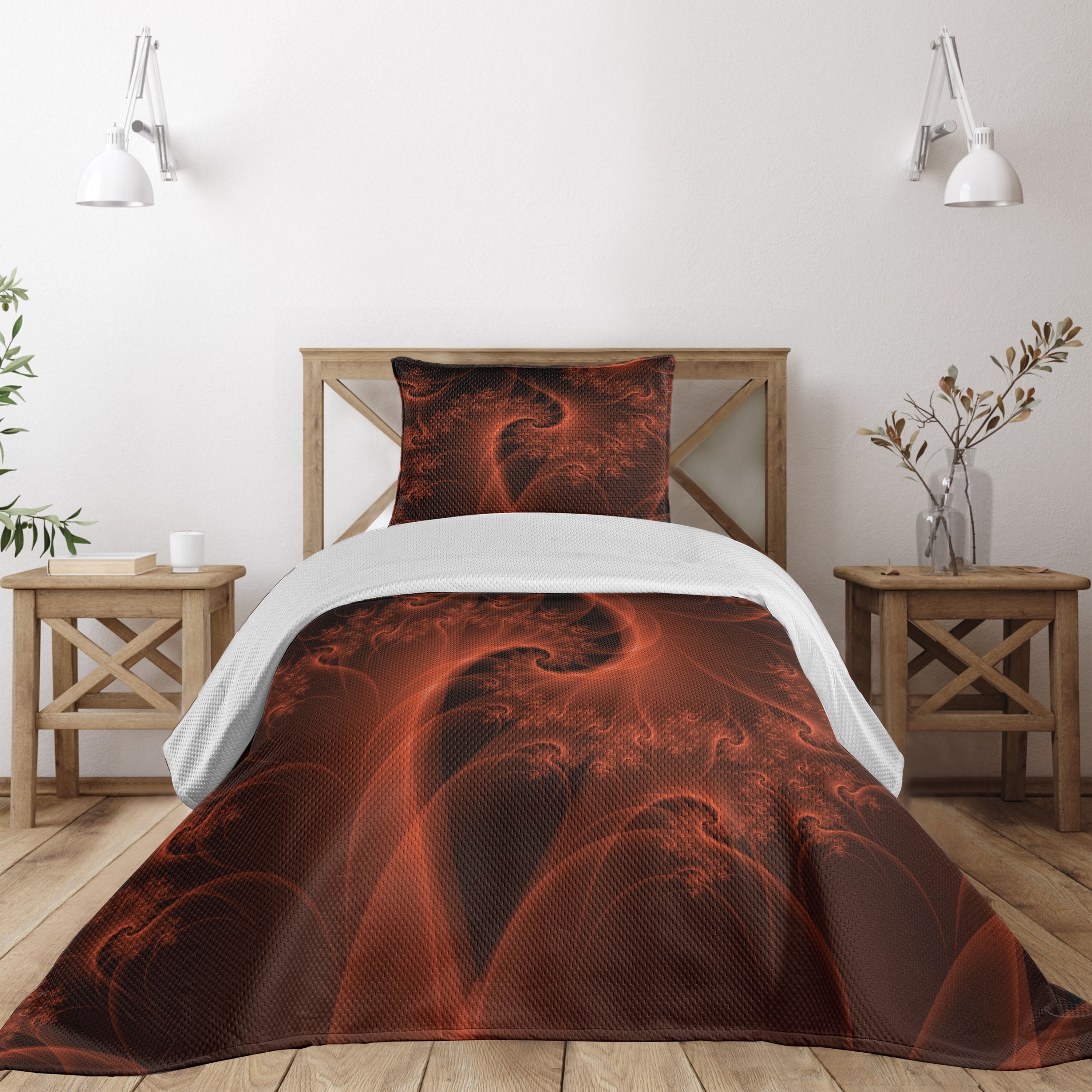 Ambesonne Abstract Quilted Coverlet 2 Pcs, Digital Swirls Floral, Twin ...