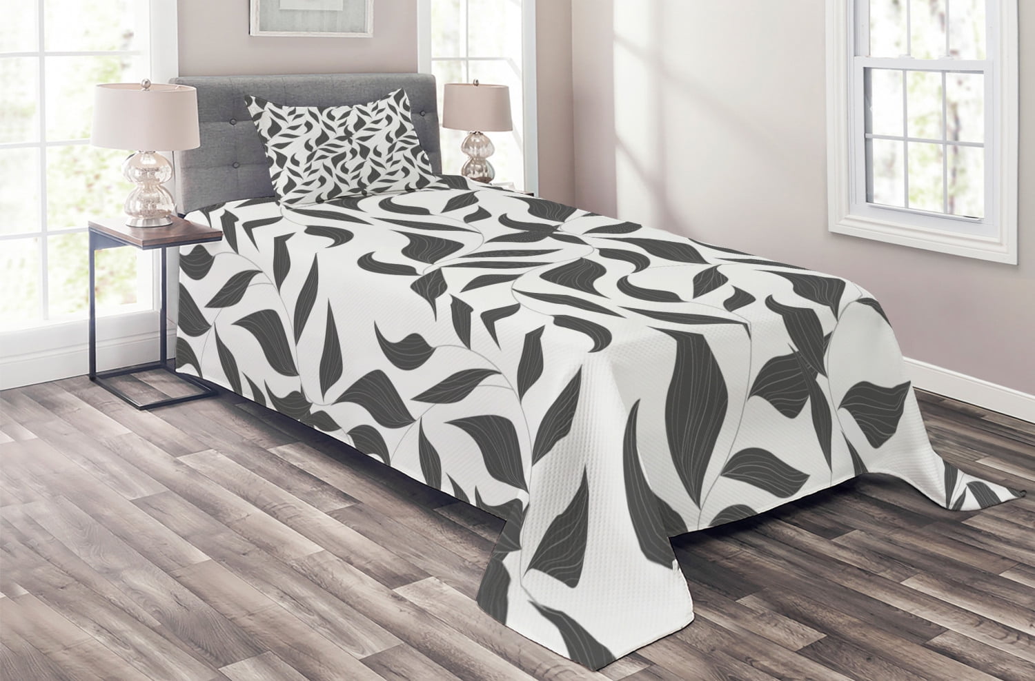 Ambesonne Abstract Quilted Coverlet 2 Pcs, Leaves on Vines Nature, Twin ...