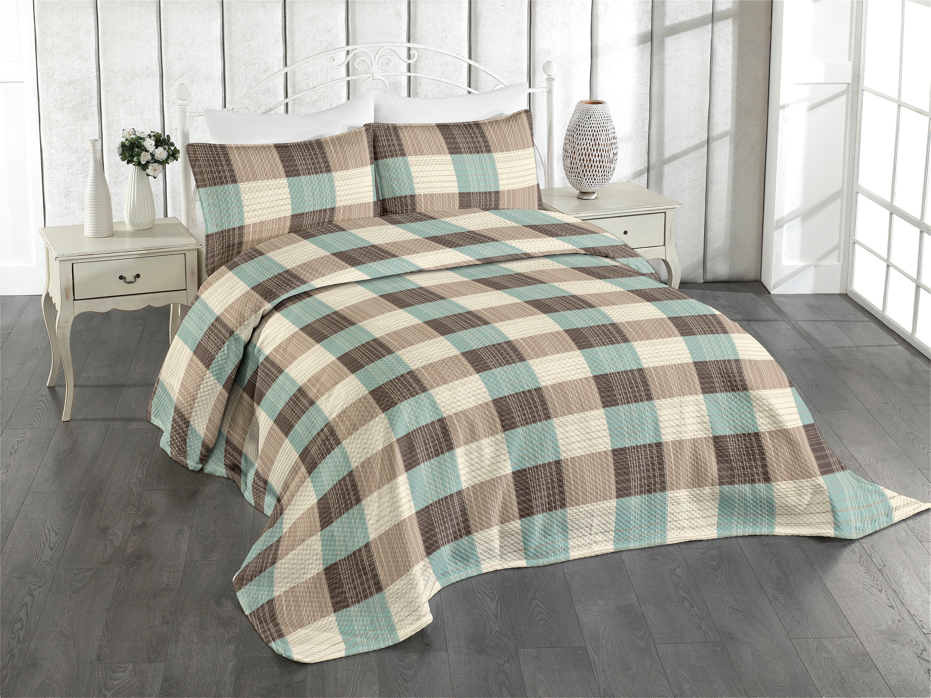 Ambesonne Abstract Quilted Coverlet 2 Pcs, Sketchy Squares Modern Art ...