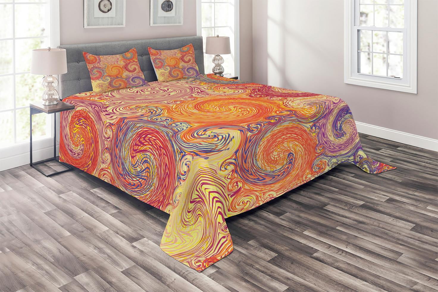 Ambesonne Abstract Quilted Coverlet 3 Pcs, Grunge Sun Boho, Queen Size ...