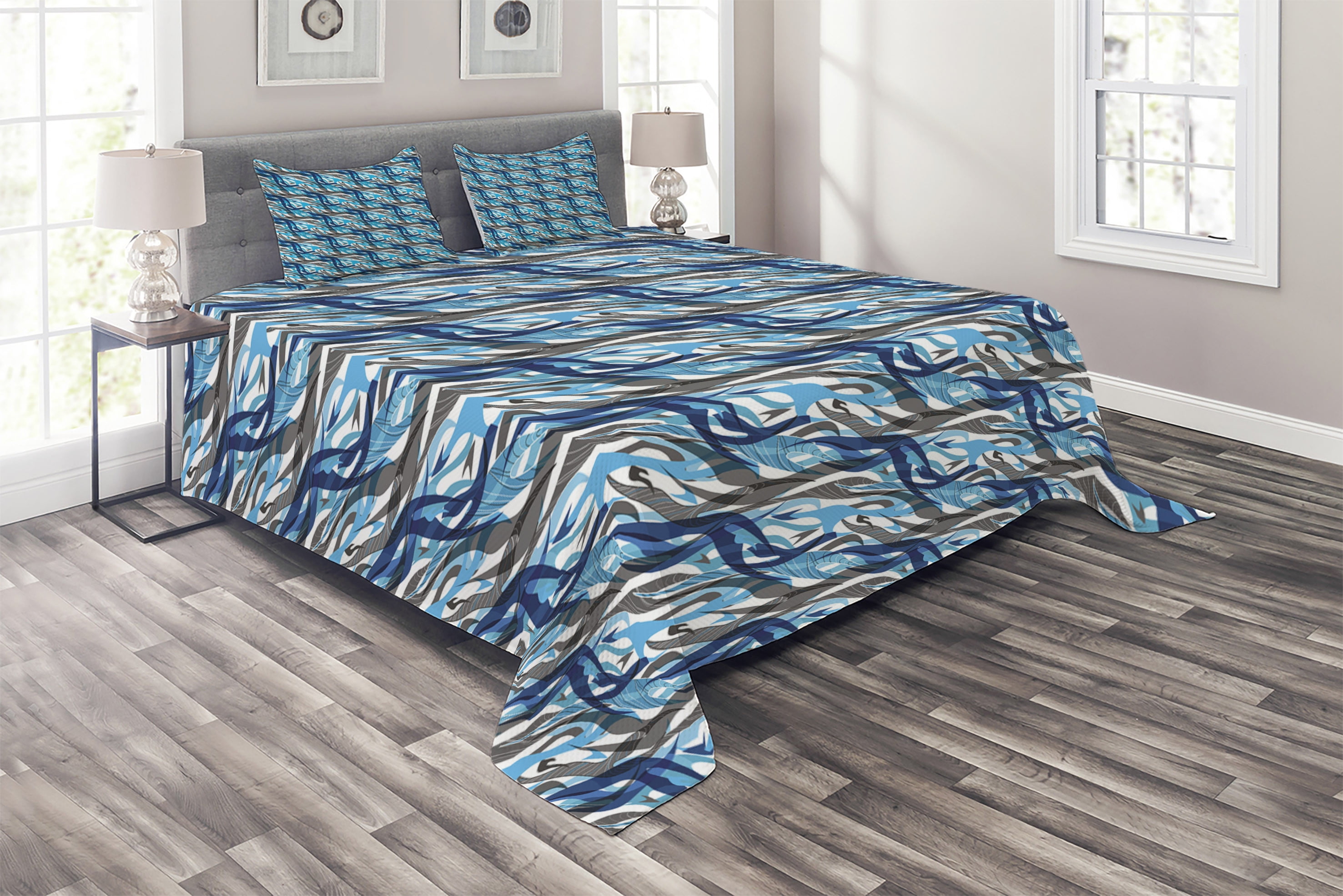 Ambesonne Abstract Quilted Coverlet 3 Pcs, Modern Art Stripes, Queen ...