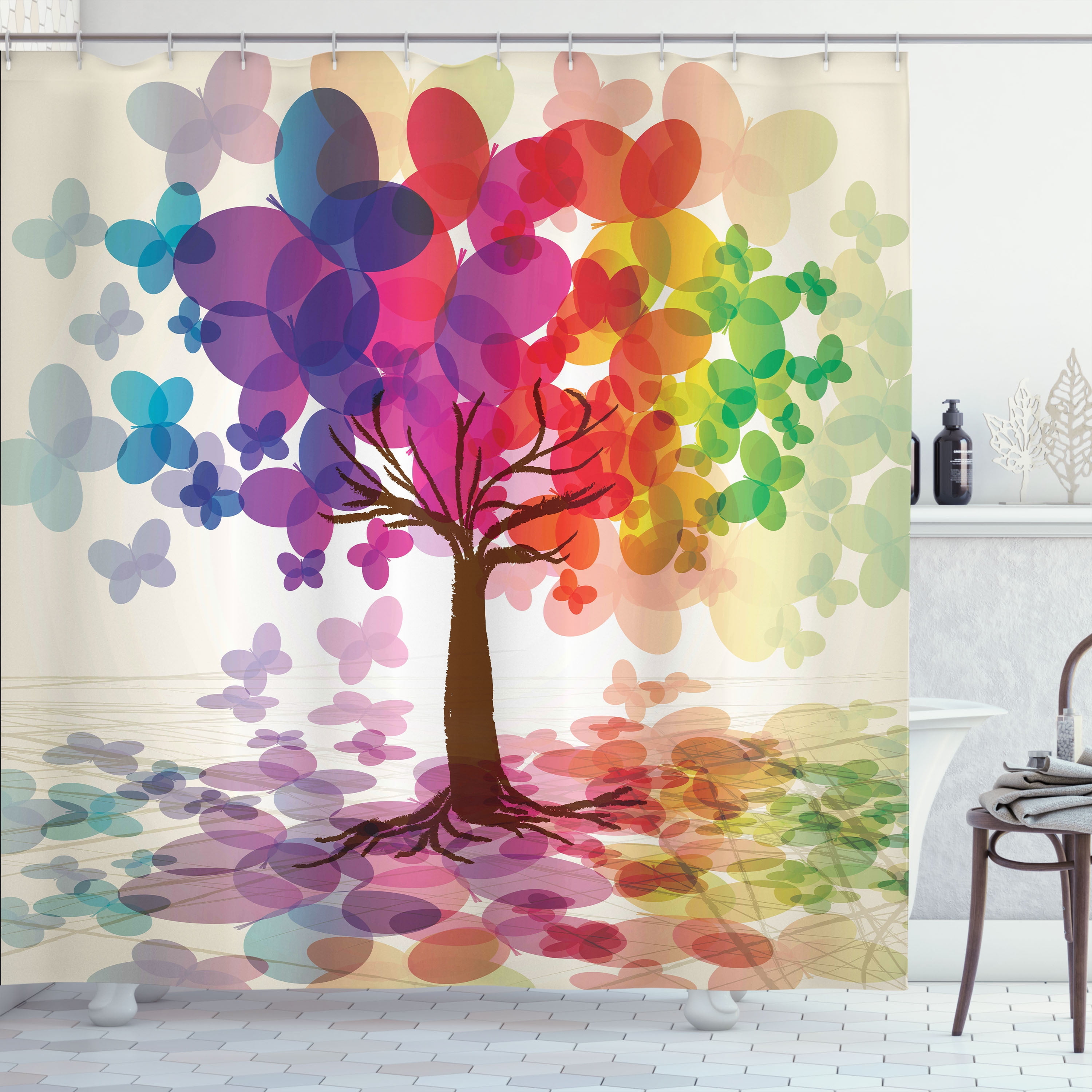 Ambesonne Abstract Shower Curtain, Colorful Spring Tree, 69"Wx75"L ...