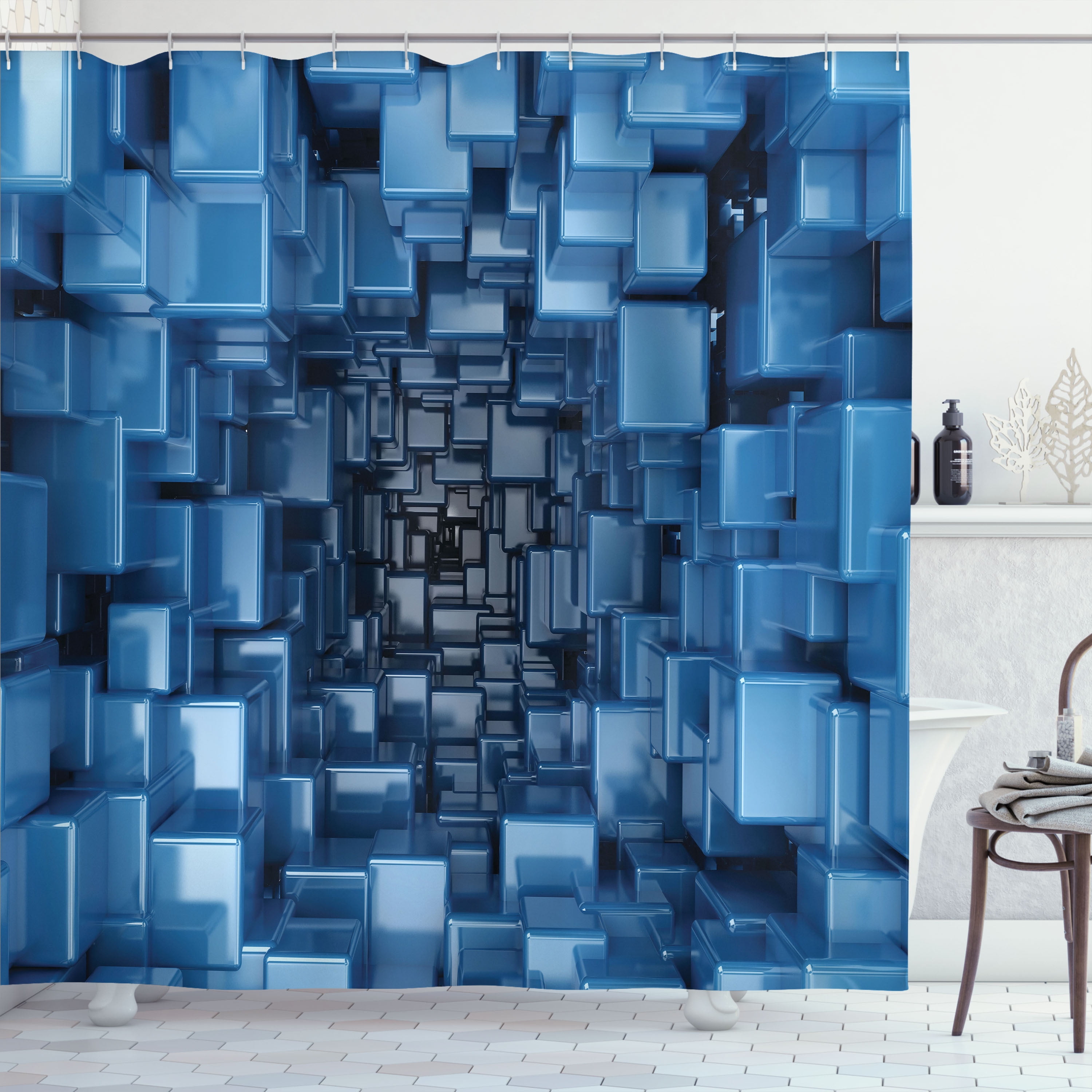 Ambesonne Abstract Shower Curtain, Digital Geometric Cubes, 69"Wx75"L ...