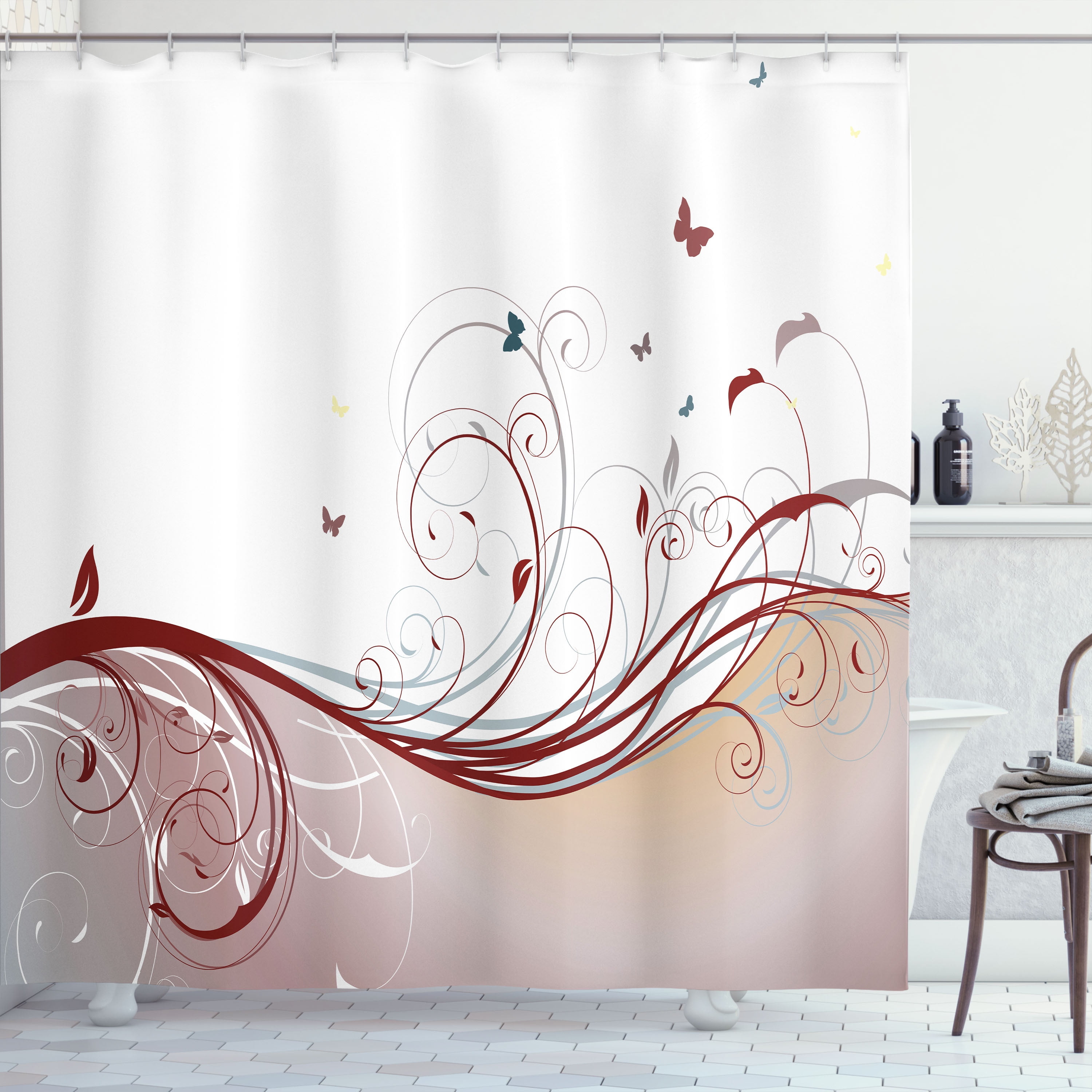 Ambesonne Abstract Shower Curtain, Floral Victorian Curlicue, 69"Wx75"L ...