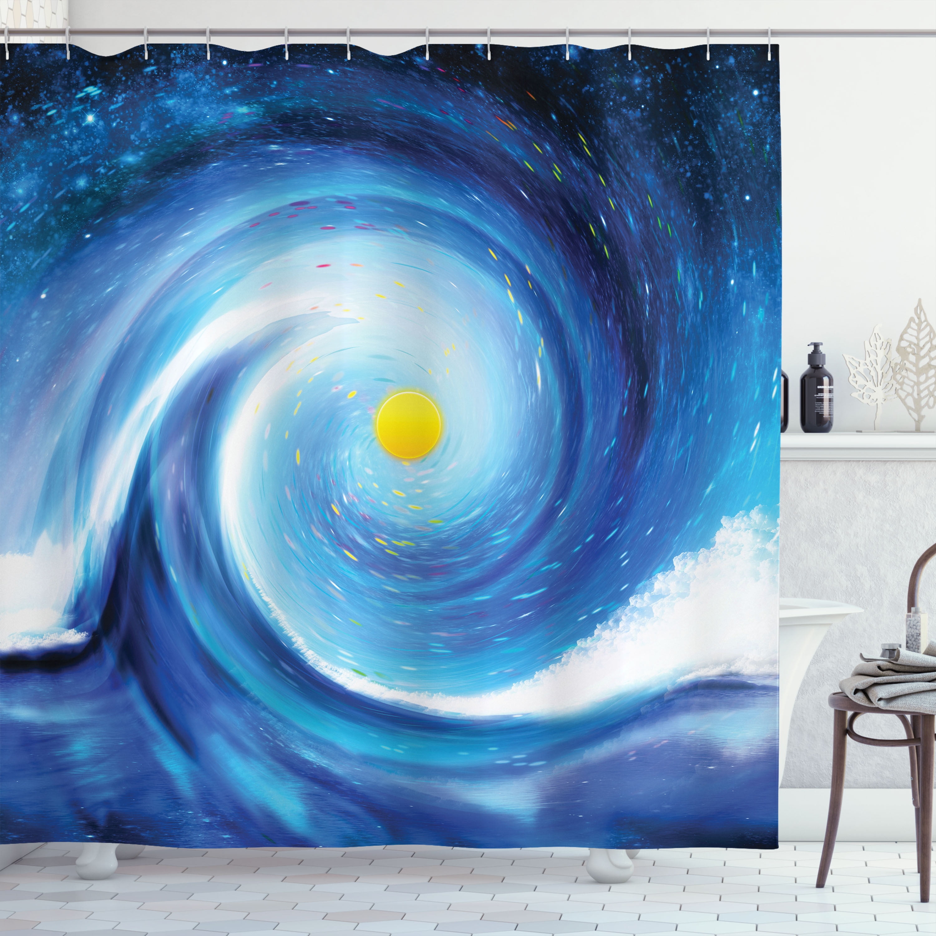 Ambesonne Abstract Shower Curtain, Surfer Wavy Sun, 69"Wx75"L, Blue ...