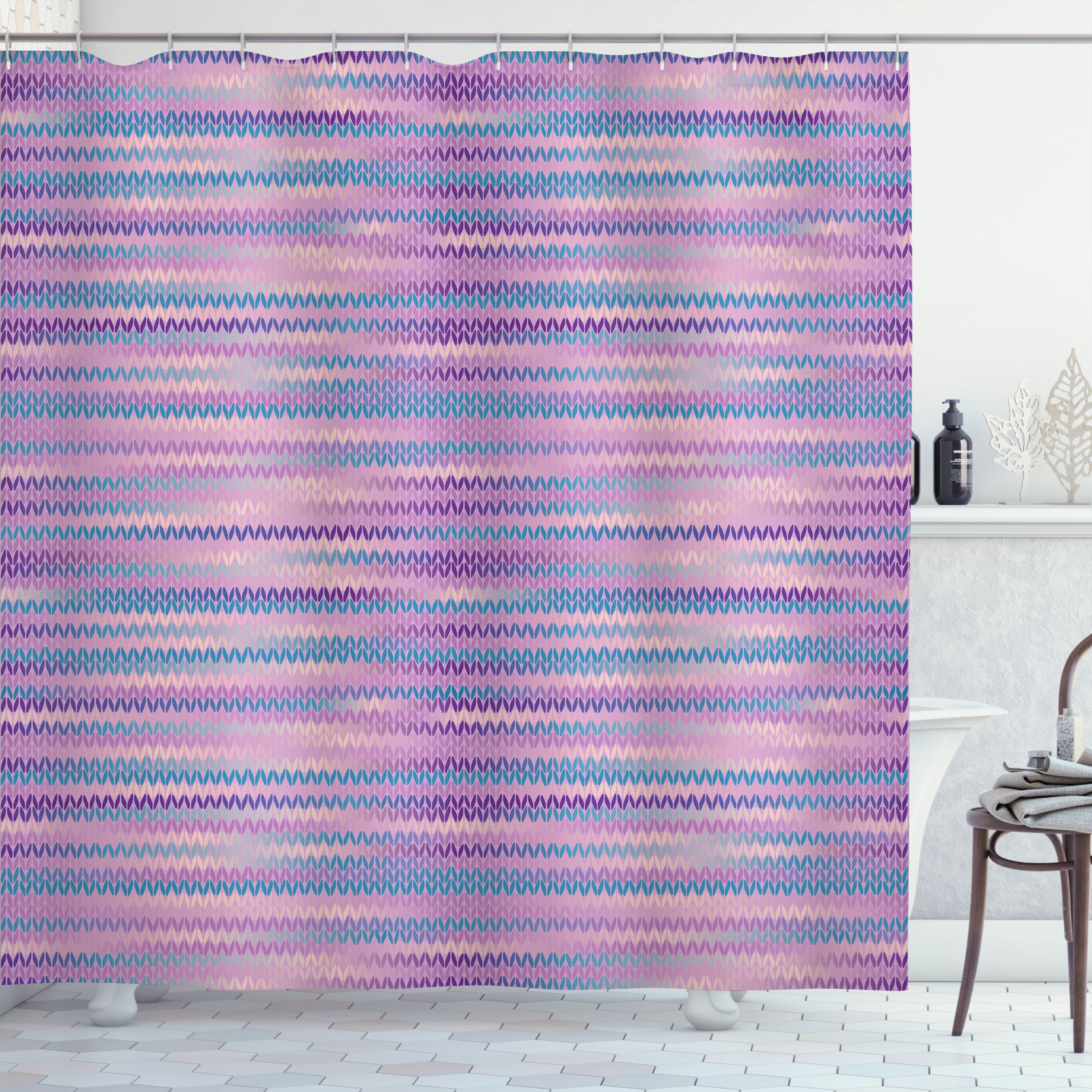 Ambesonne Abstract Shower Curtain, Vintage Knit Pattern Print, 69"Wx84 ...