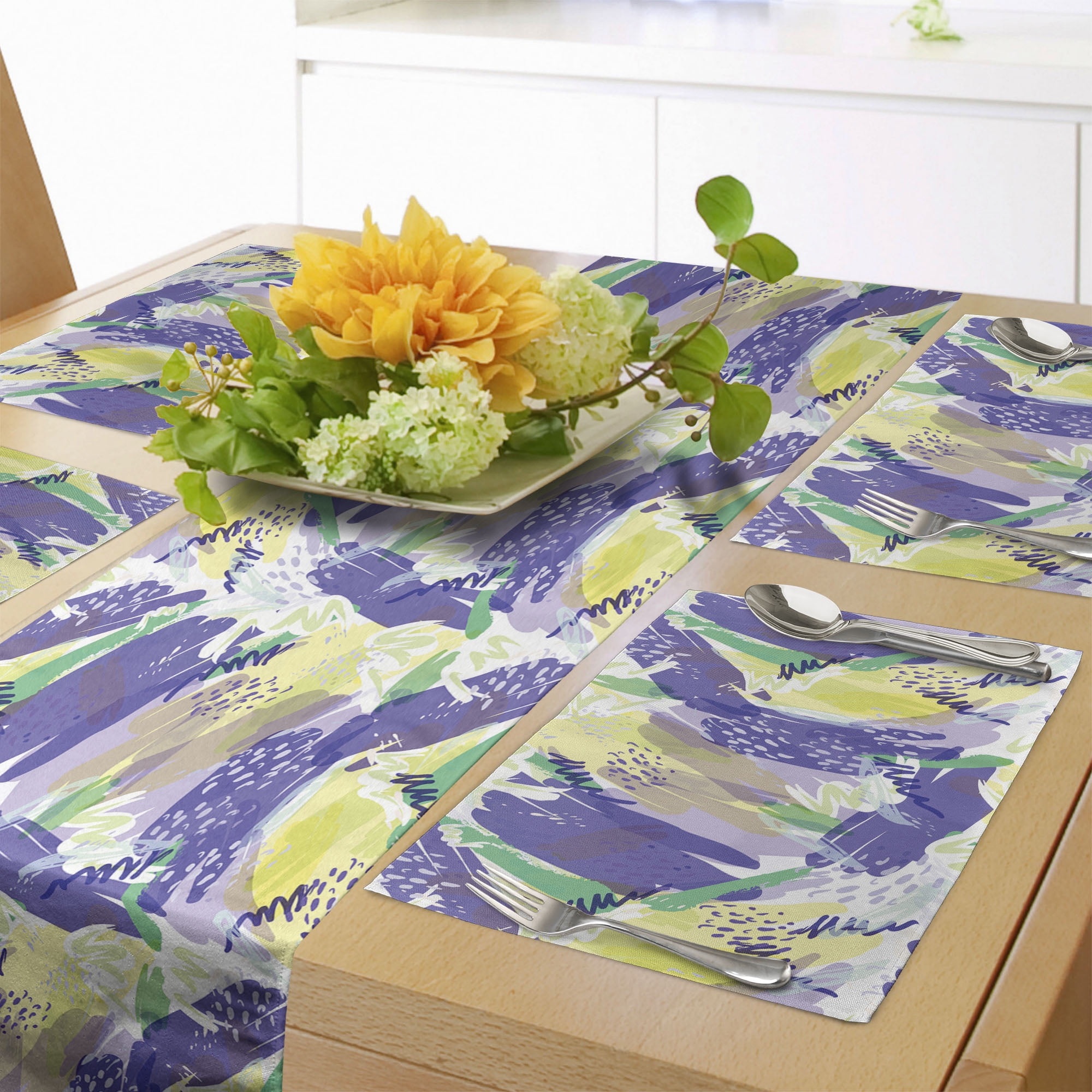 Ambesonne Abstract Table Runner & Placemats, Brushstroke Pastel Colors ...