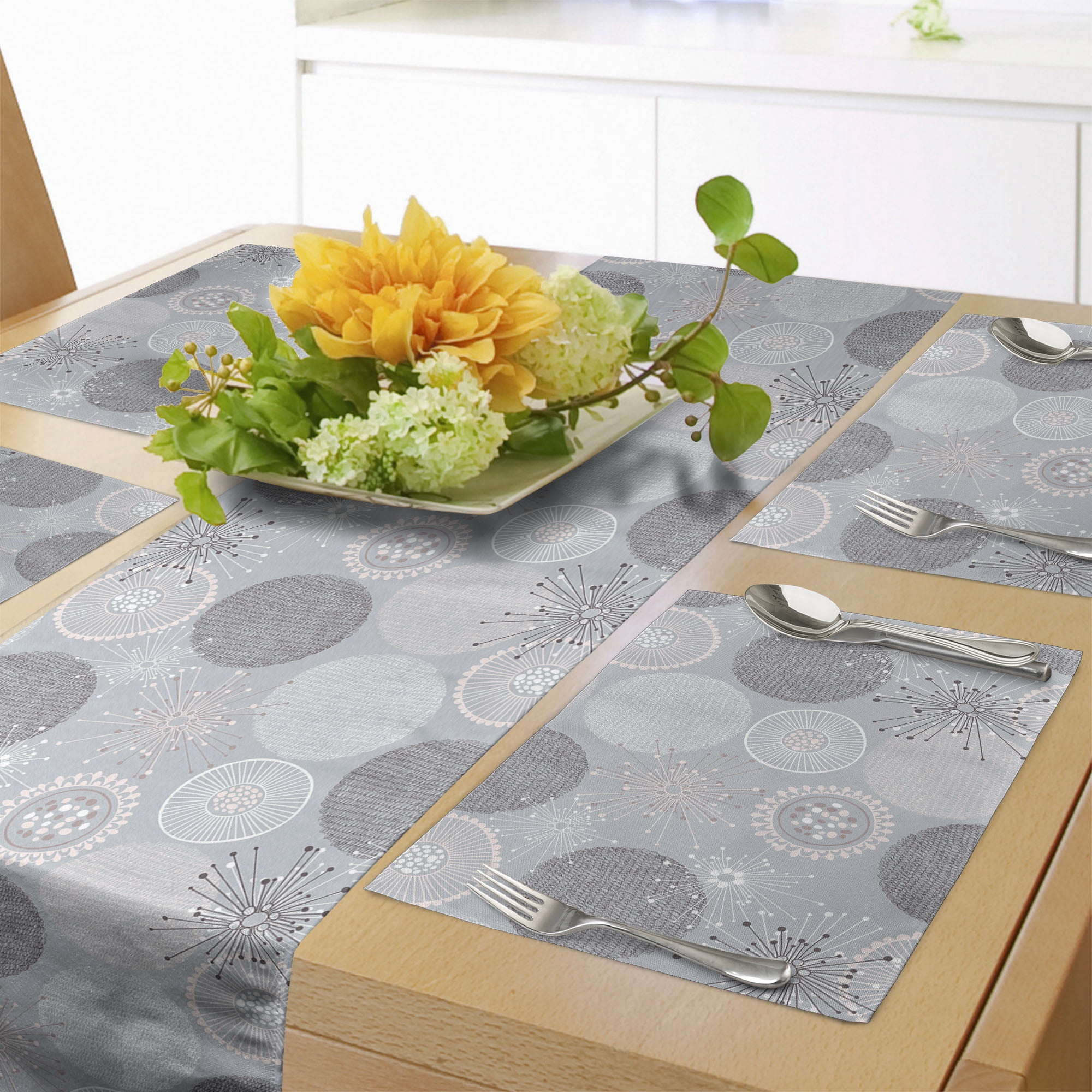 Ambesonne Abstract Table Runner & Placemats, Circular Pastel Shapes ...