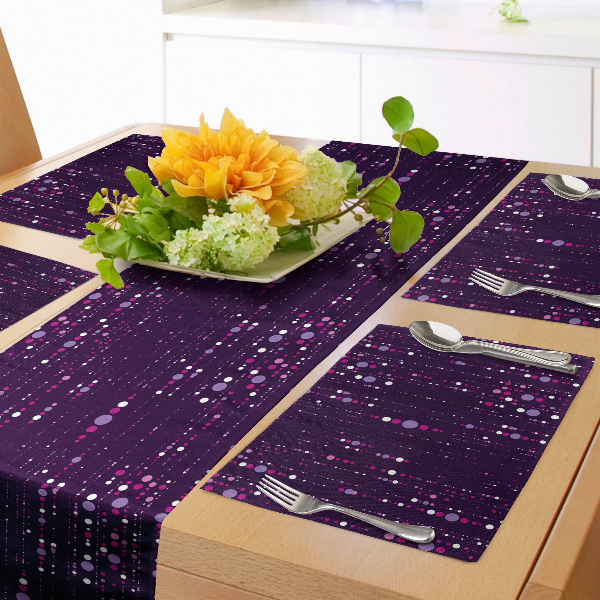 Ambesonne Abstract Table Runner & Placemats, Purple Toned Dots ...