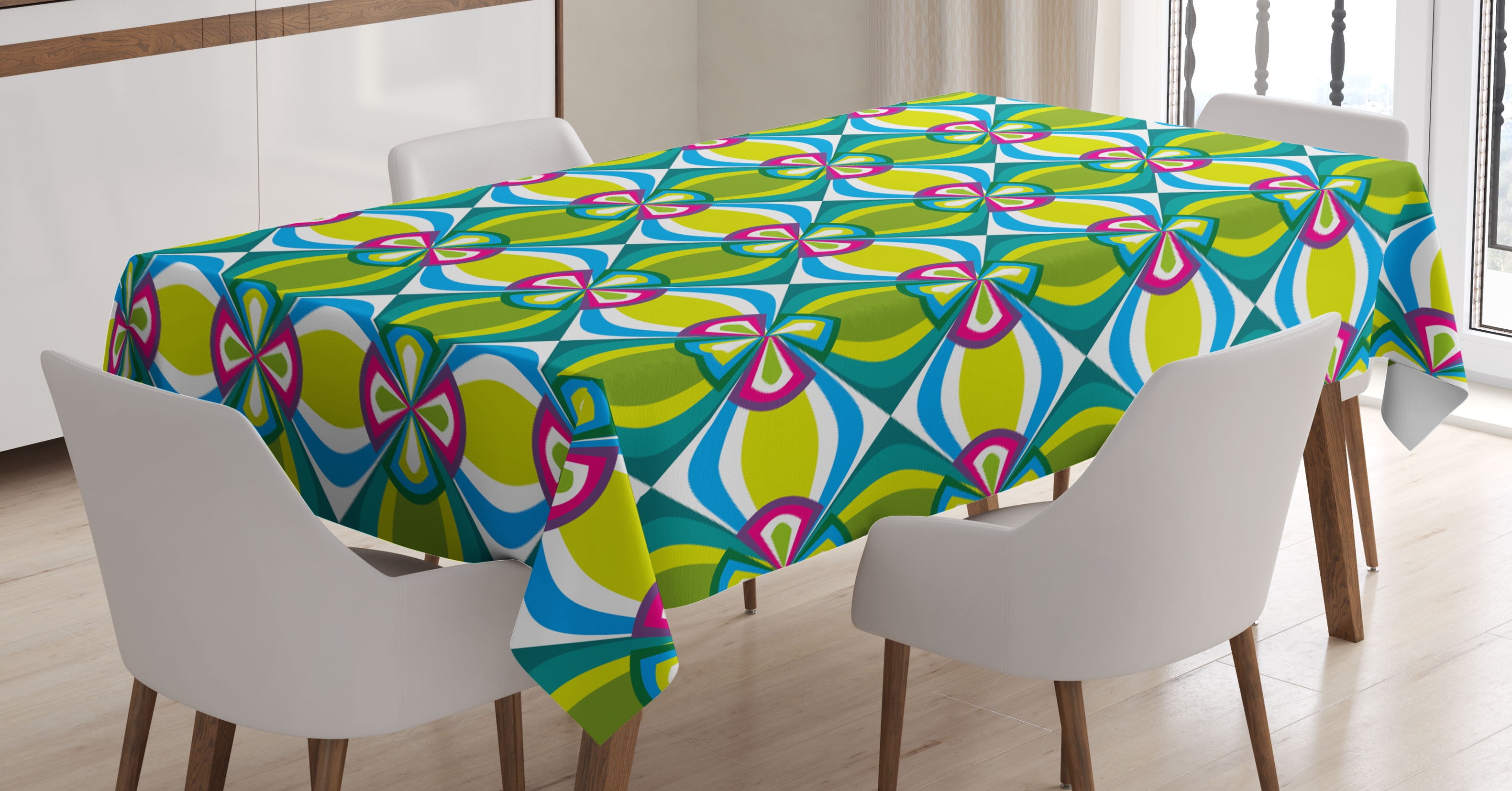Ambesonne Abstract Tablecloth Rectangular Table Cover, Floral Curvy ...