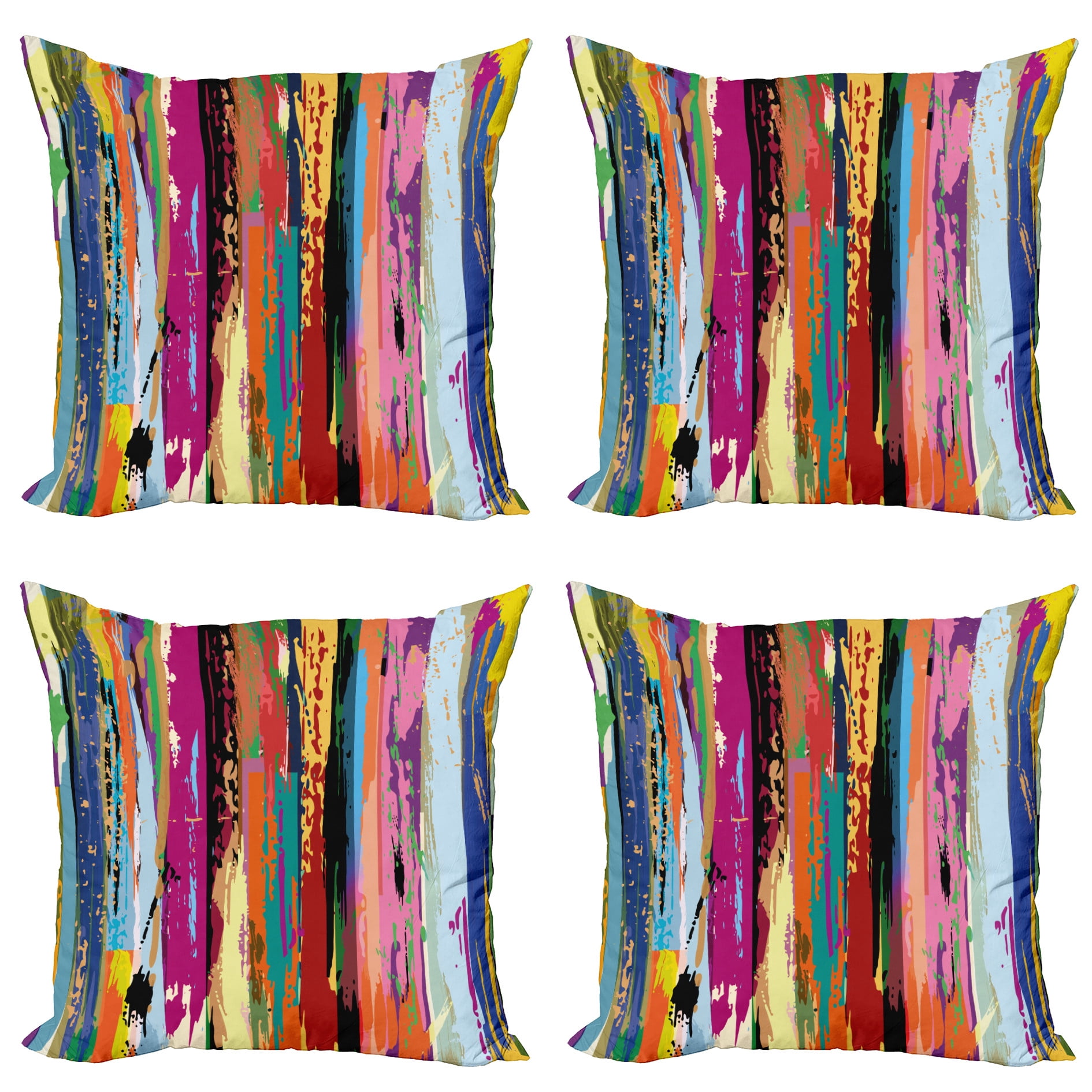 Ambesonne Abstract Throw Pillow Cover 4 Pack, Vibrant Rainbow Design ...