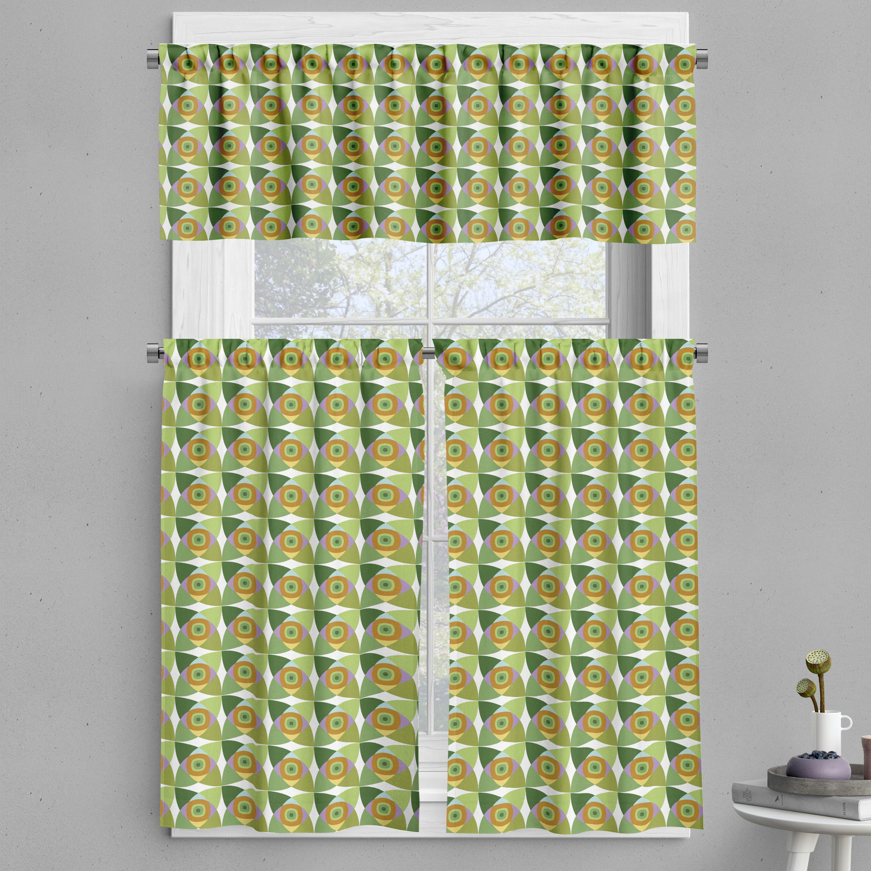 Ambesonne Abstract Valance & Curtain, Geometric Colorful Art, 55"x30 ...