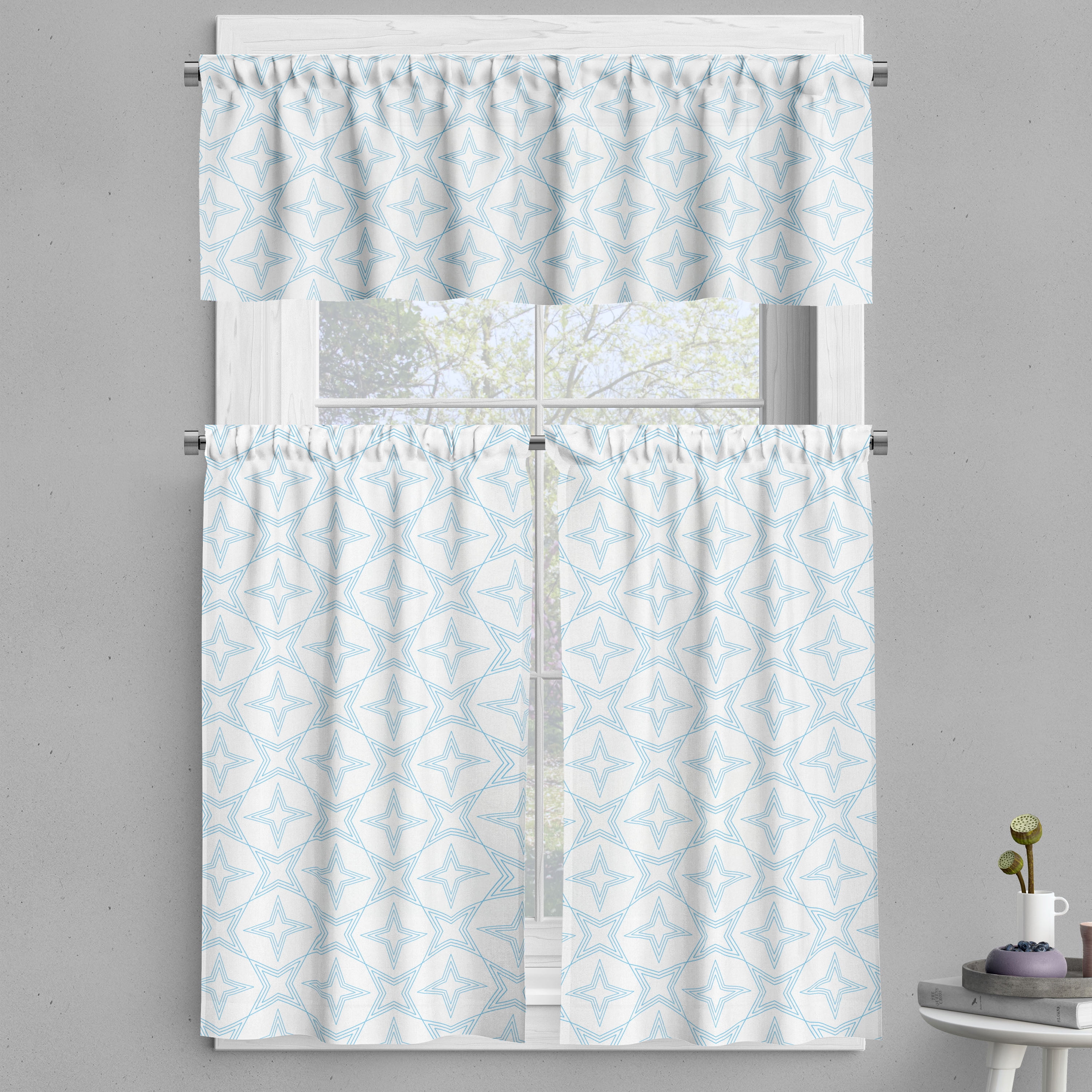Ambesonne Abstract Valance & Curtain, Geometrical Stars Stripes, 55"x36 ...