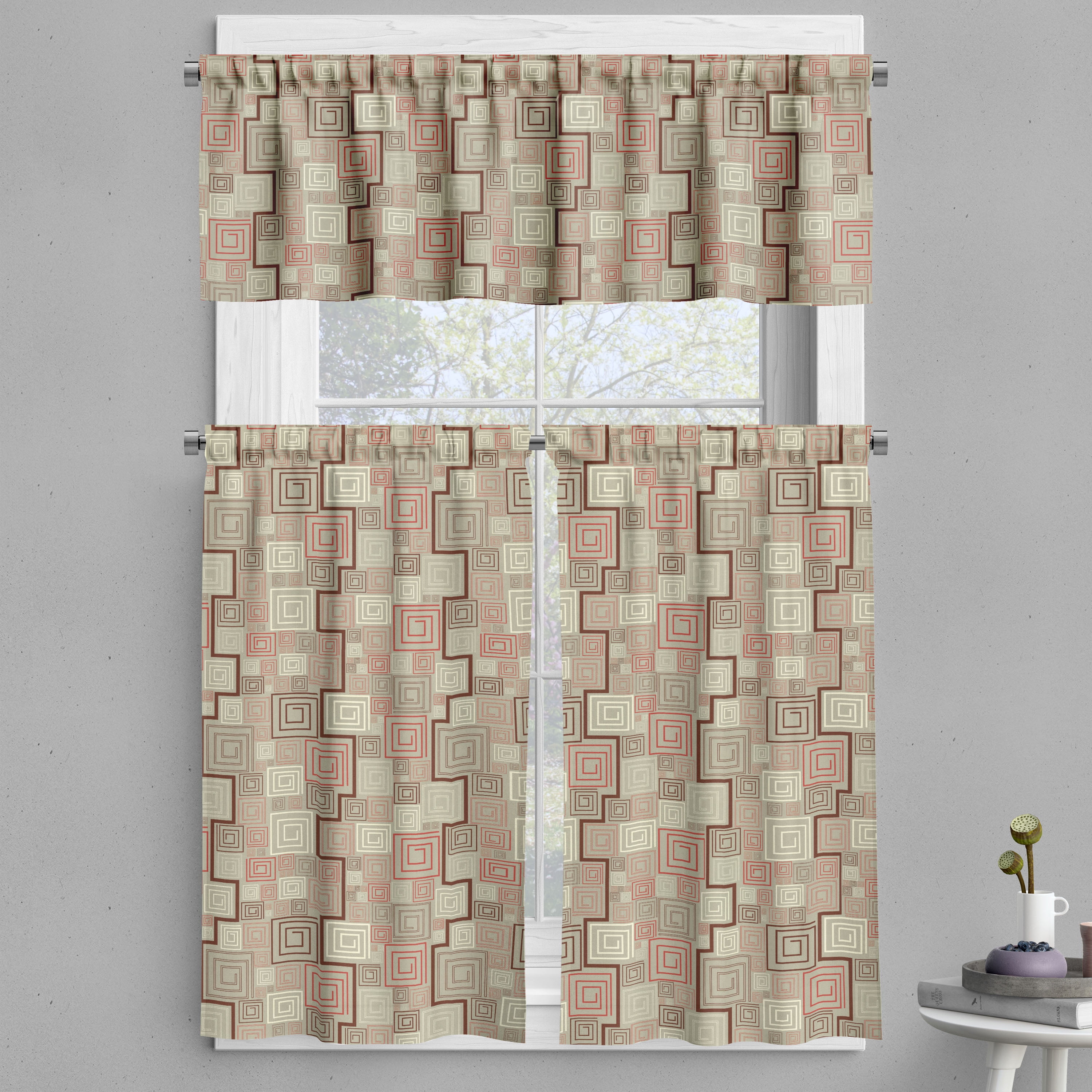 Ambesonne Abstract Valance & Curtain, Square Spiral Modern, 55"x30 ...