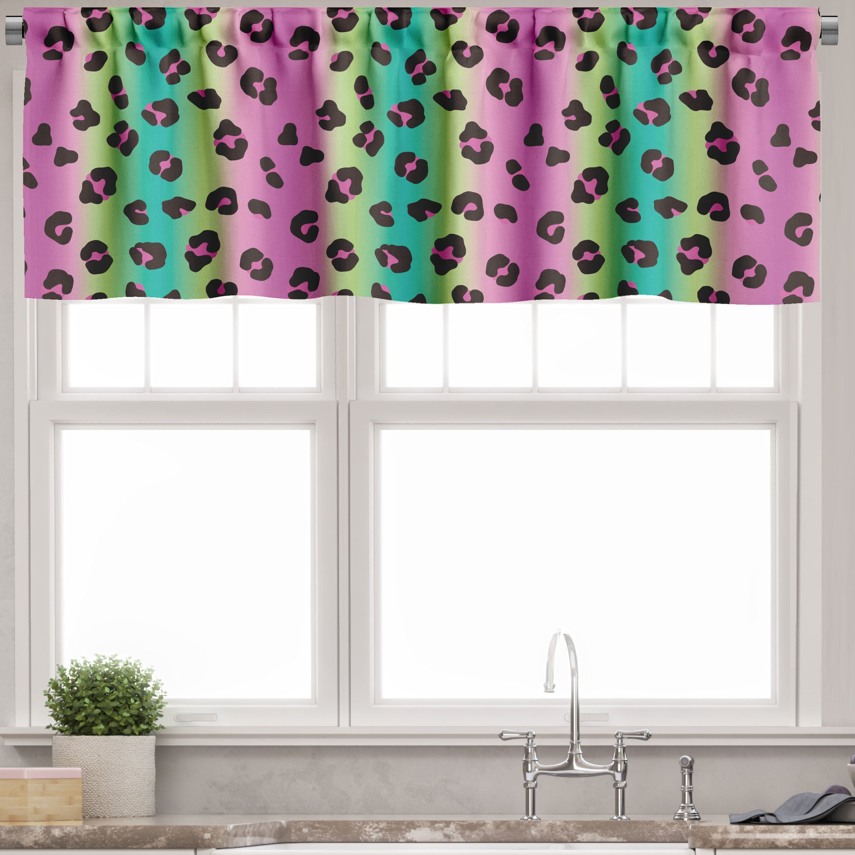 Ambesonne Abstract Valance Pack of 2, Glittering Leopard Pattern, 54 ...
