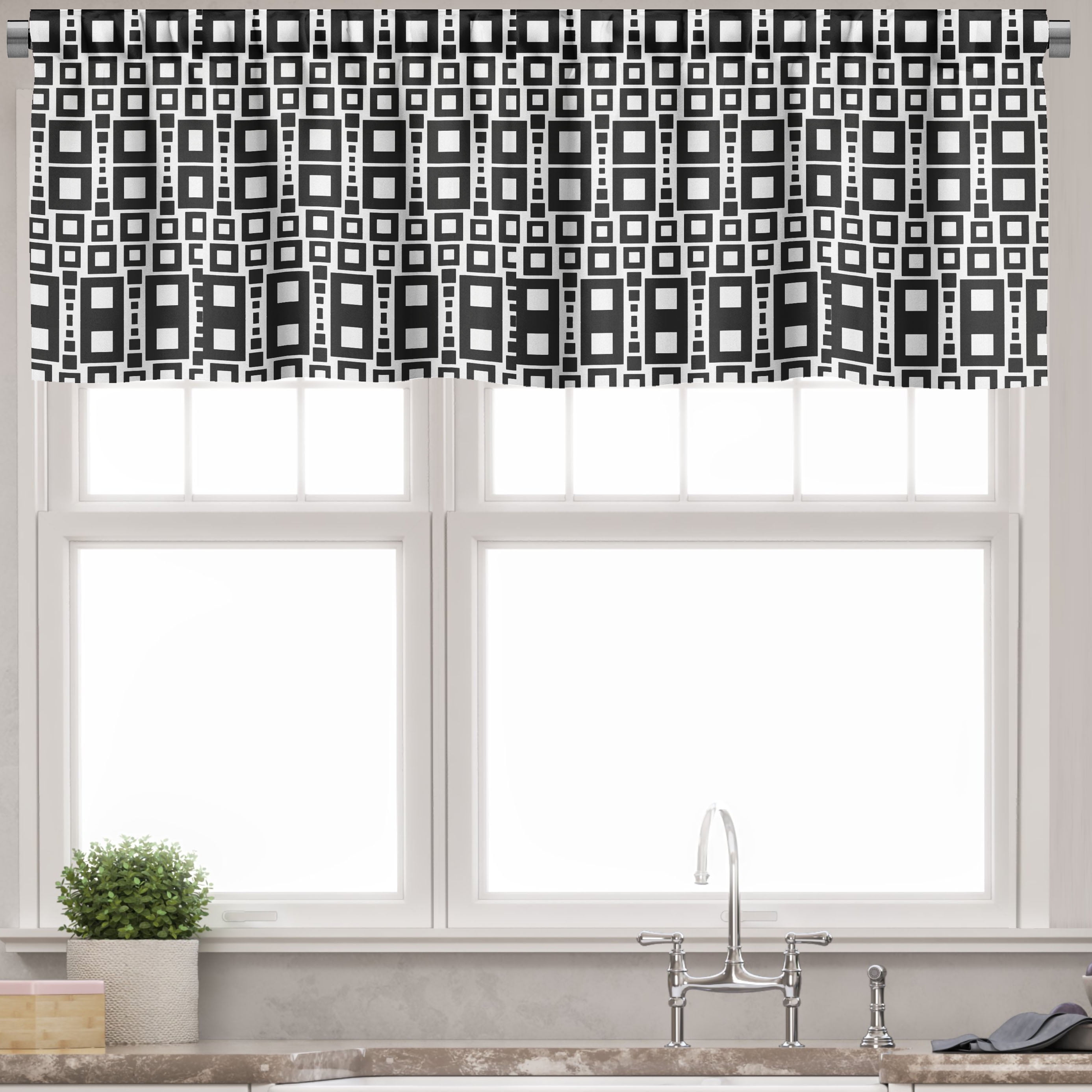 Ambesonne Abstract Valance Pack of 2, Grid Rows Pattern, 54"X12", Black ...